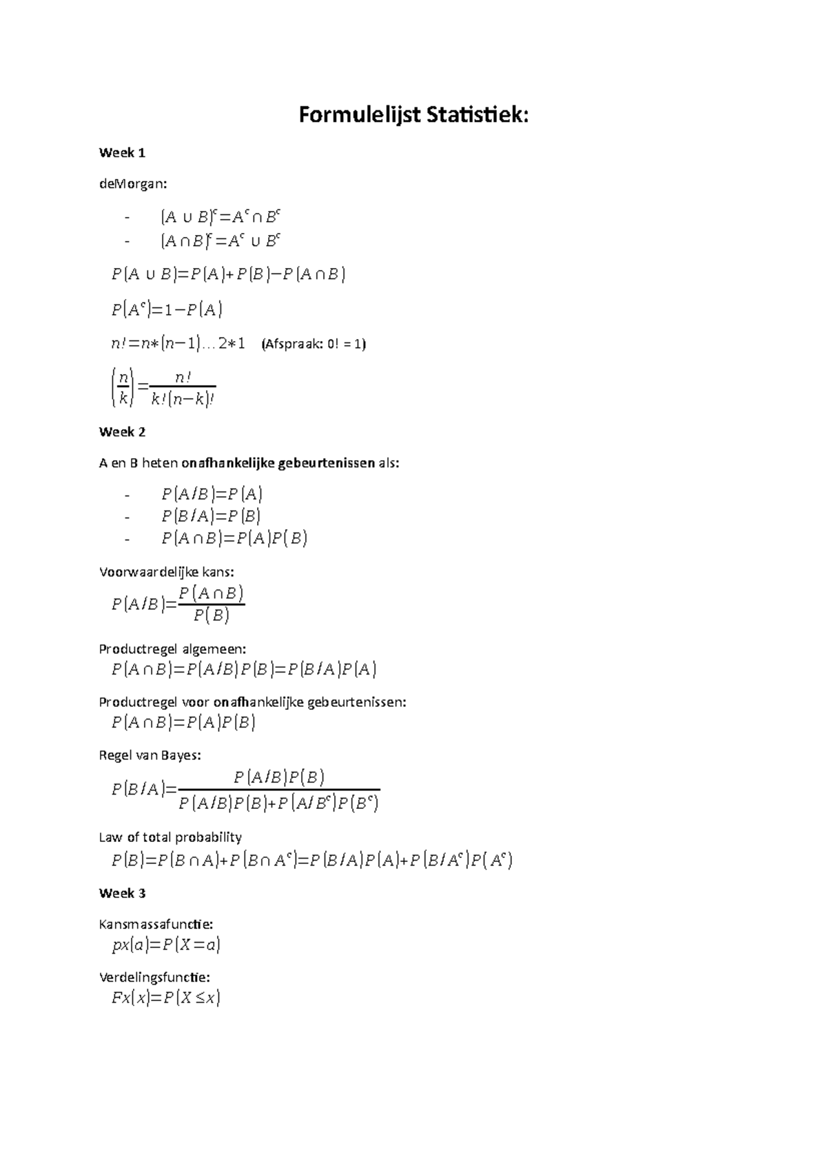 Formulelijst Statistiek[ 625] - Formulelijst Statistiek: Week 1 ...