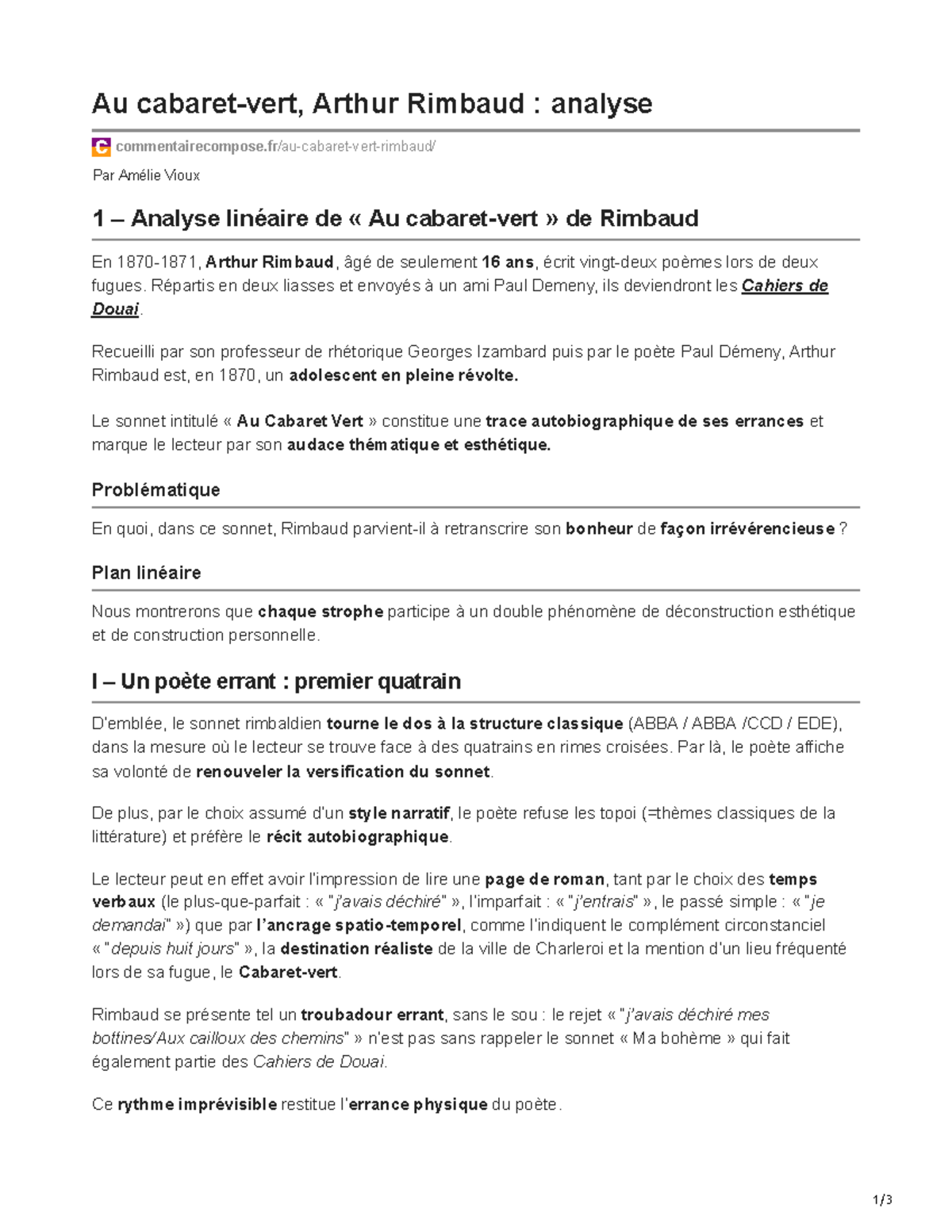 Au Cabaret Vert - 1/ Par Amélie Vioux Au cabaret-vert, Arthur Rimbaud ...