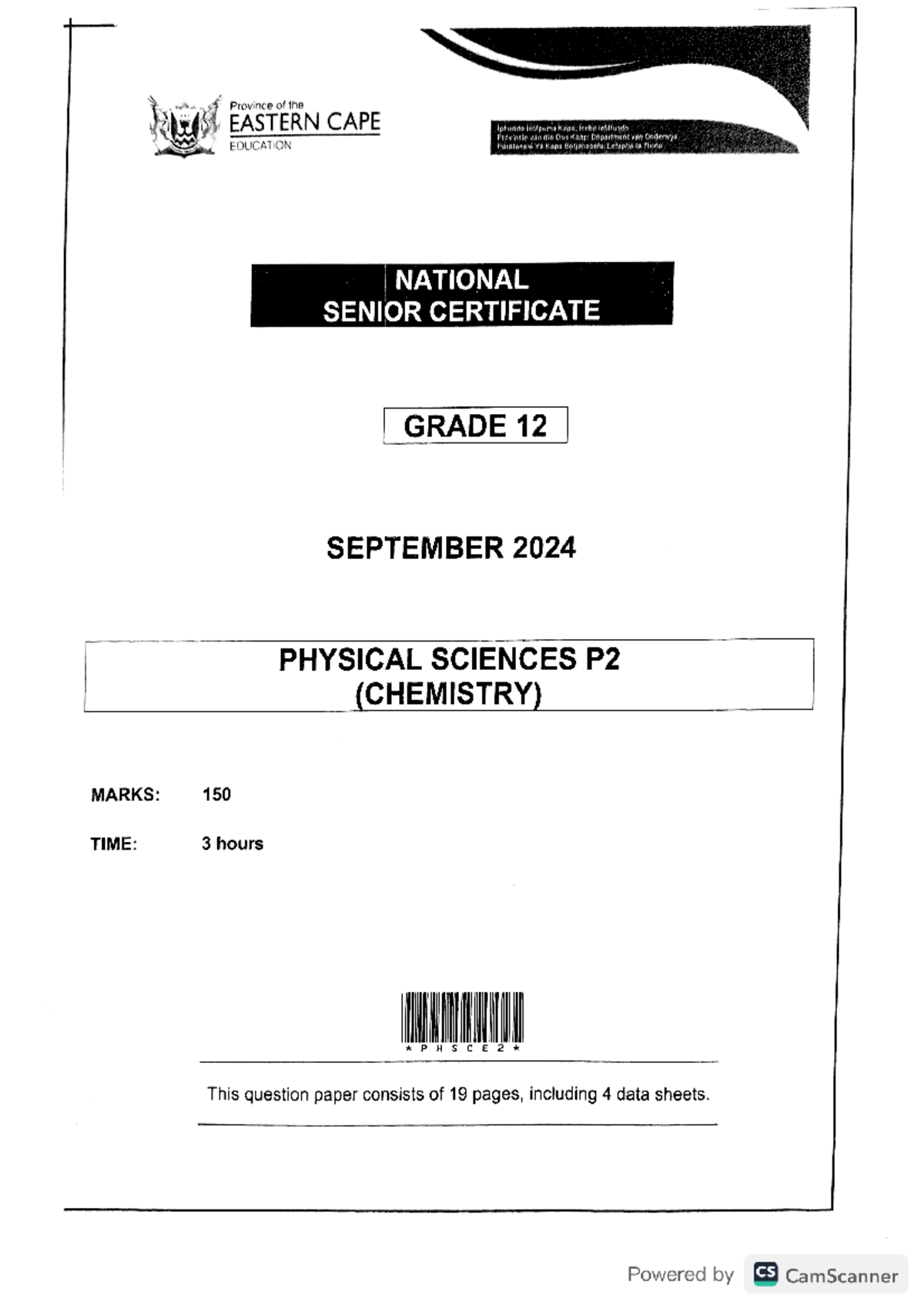 Chemical Equilibrium Trial 2024 Combo - Physical Sciences P2 10 FS/September 20 24 Grade 12 Prep ...