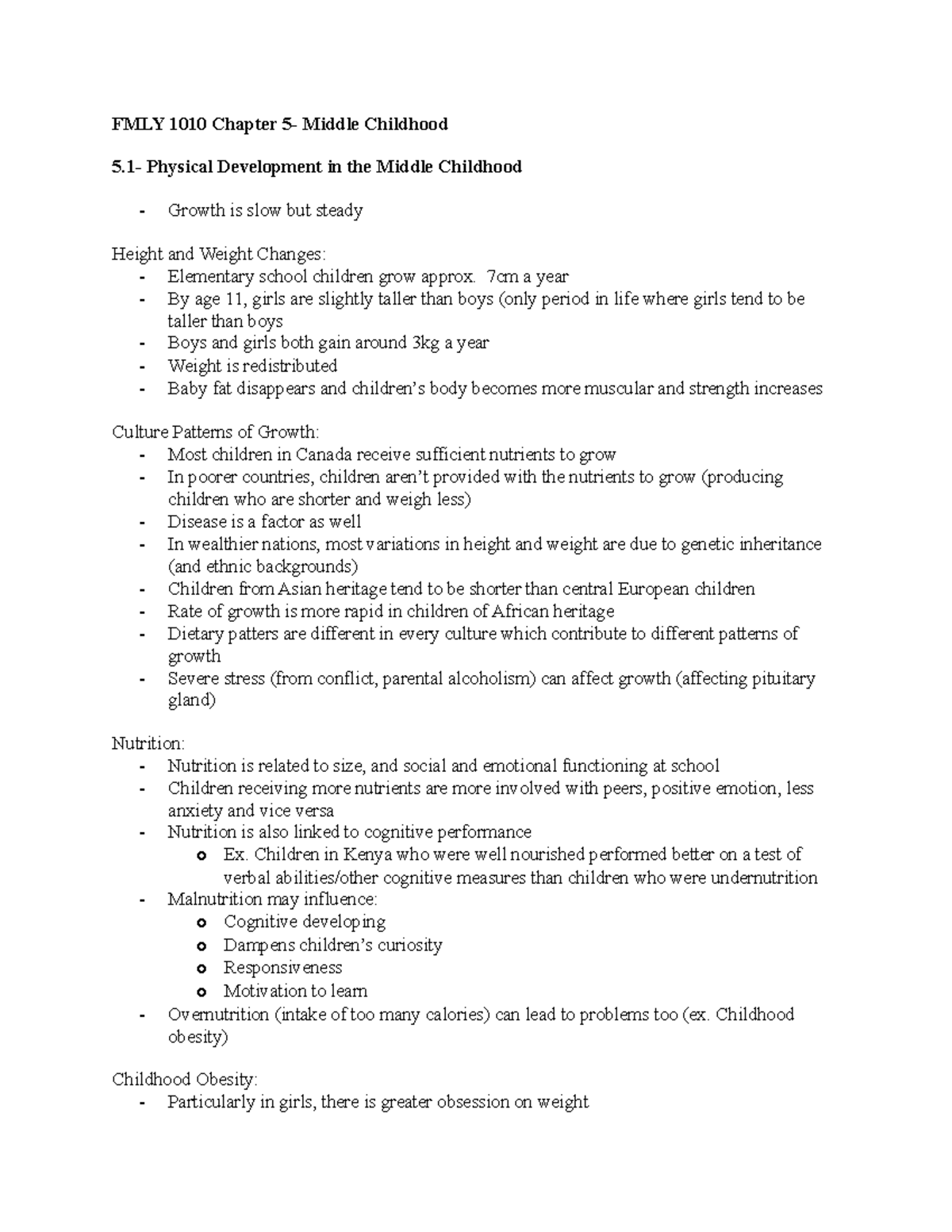 FMLY 1010 Chapter 5 - Lecture notes 5 - FMLY 1010 Chapter 5- Middle ...