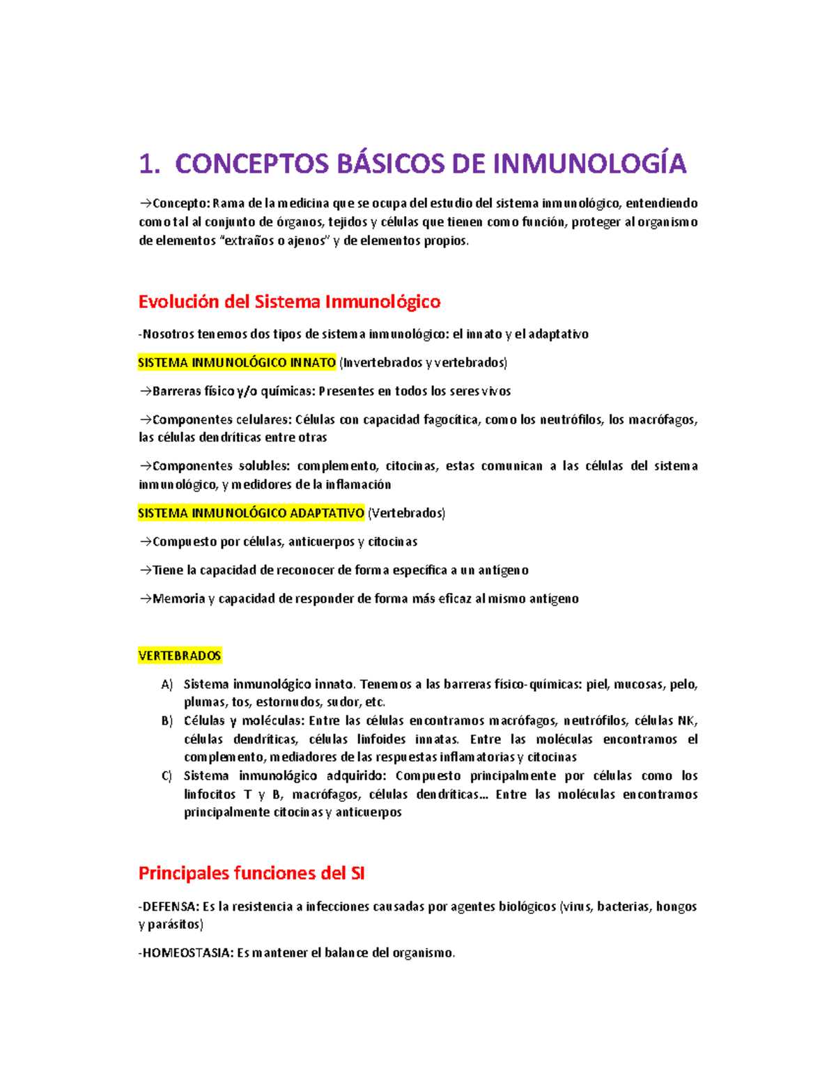 Abrir Inmunología 1er Parcial Alex Ortega - 1. CONCEPTOS BÁSICOS DE INMUNOLOGÍA →Concepto: Rama ...