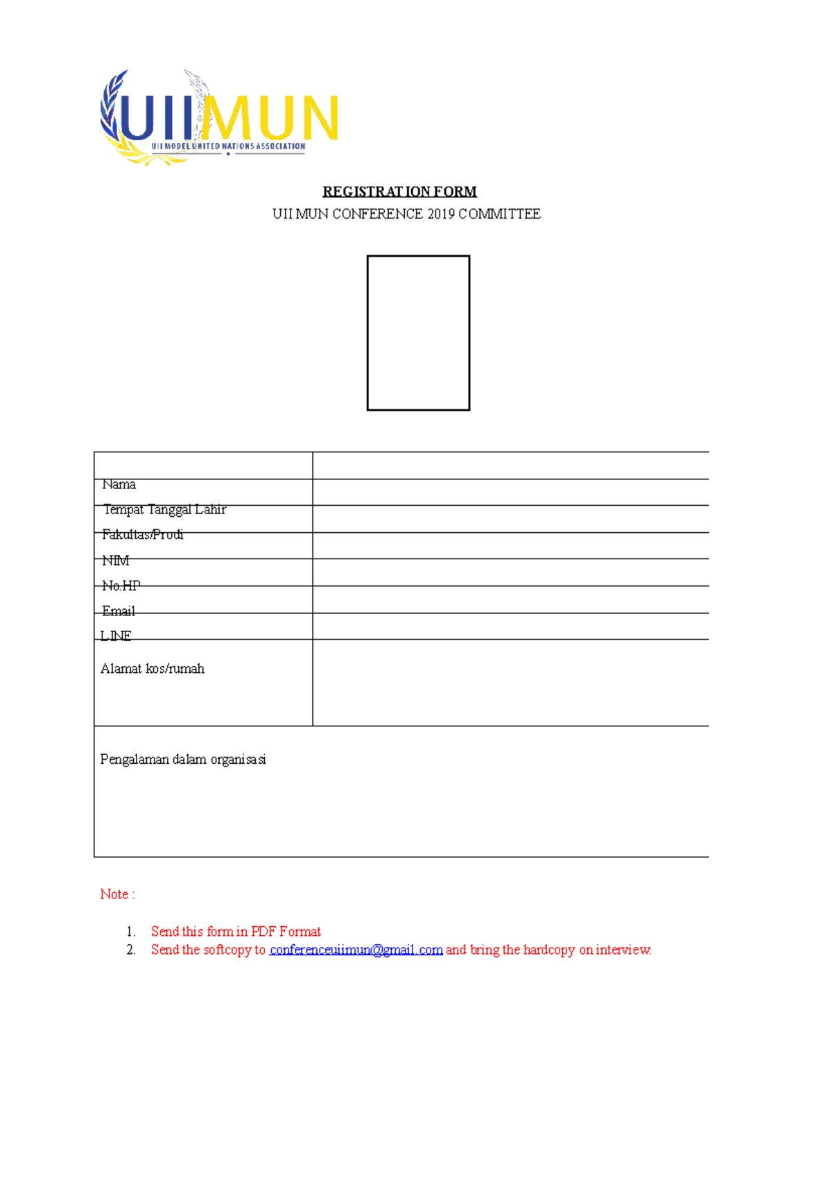 Form UII MUN Conference Committee 2019 - REGISTRATION FORM UII MUN ...