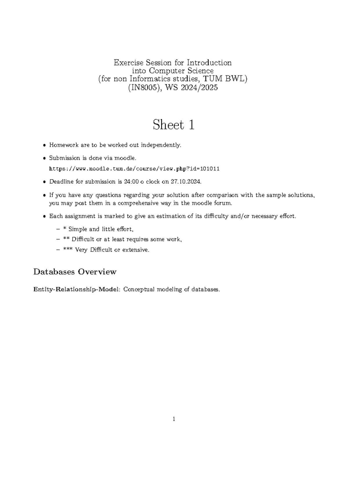 Sheet 01 Solution Winter Semester Exercise Session For Introduction Into Computer Science