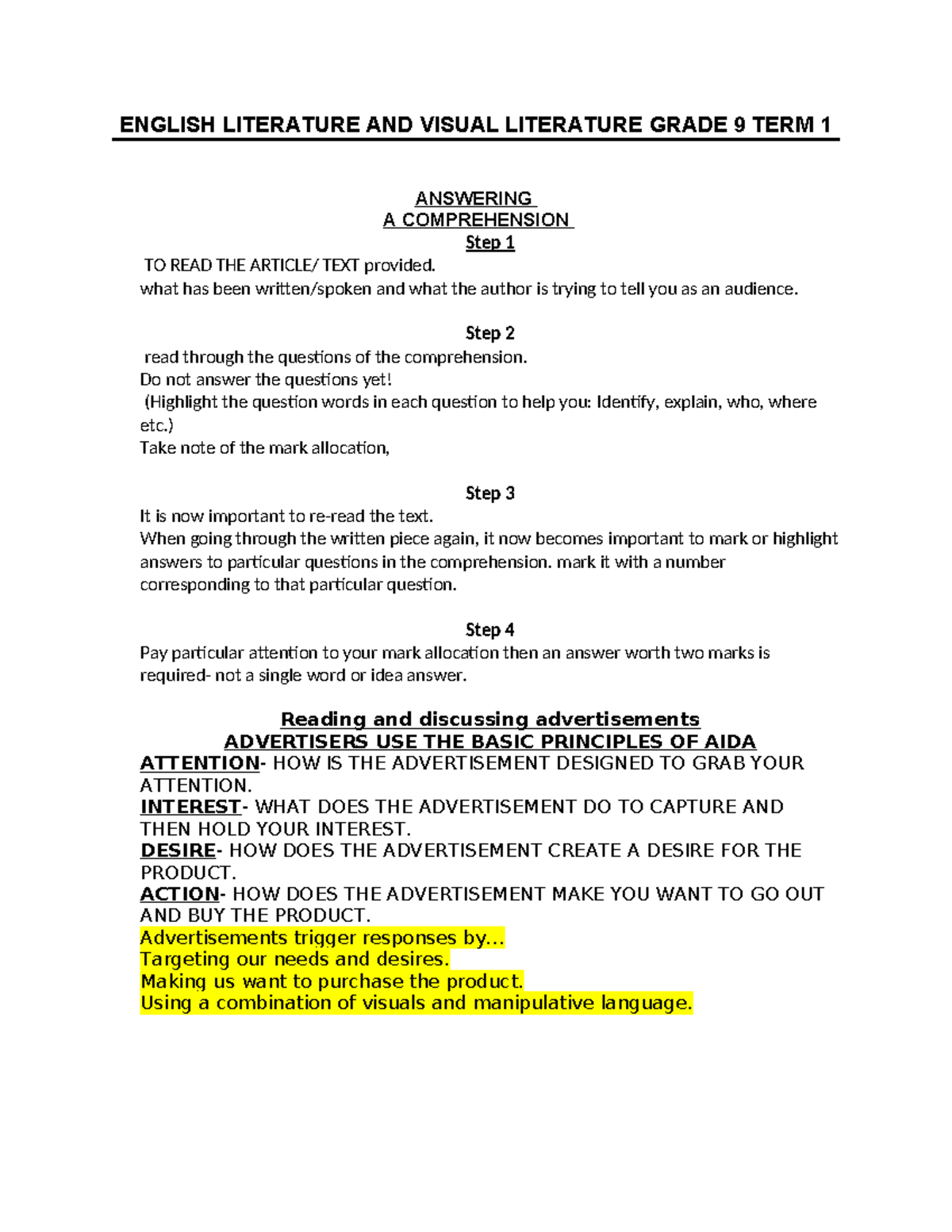 ENG TERM 1 LIT - (grade 9) - ENGLISH LITERATURE AND VISUAL LITERATURE ...