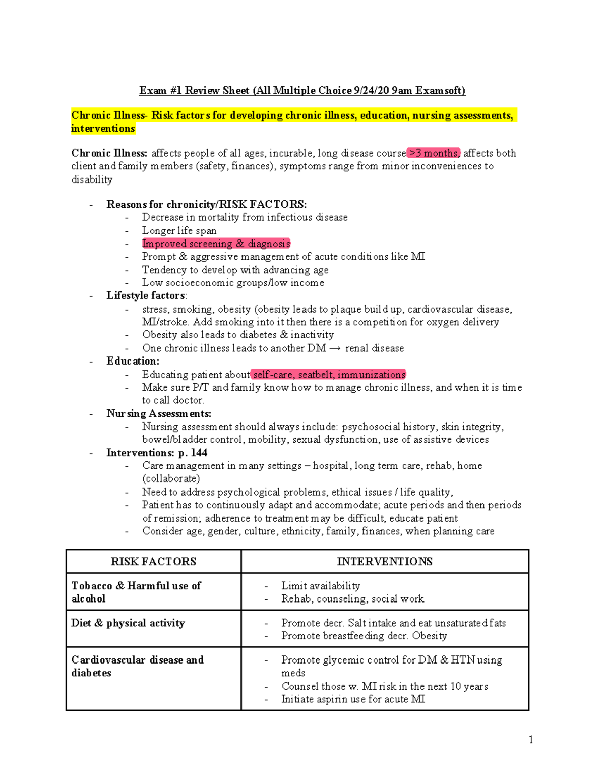 308 1 exam - n/a - Exam #1 Review Sheet (All Multiple Choice 9/24/20 ...