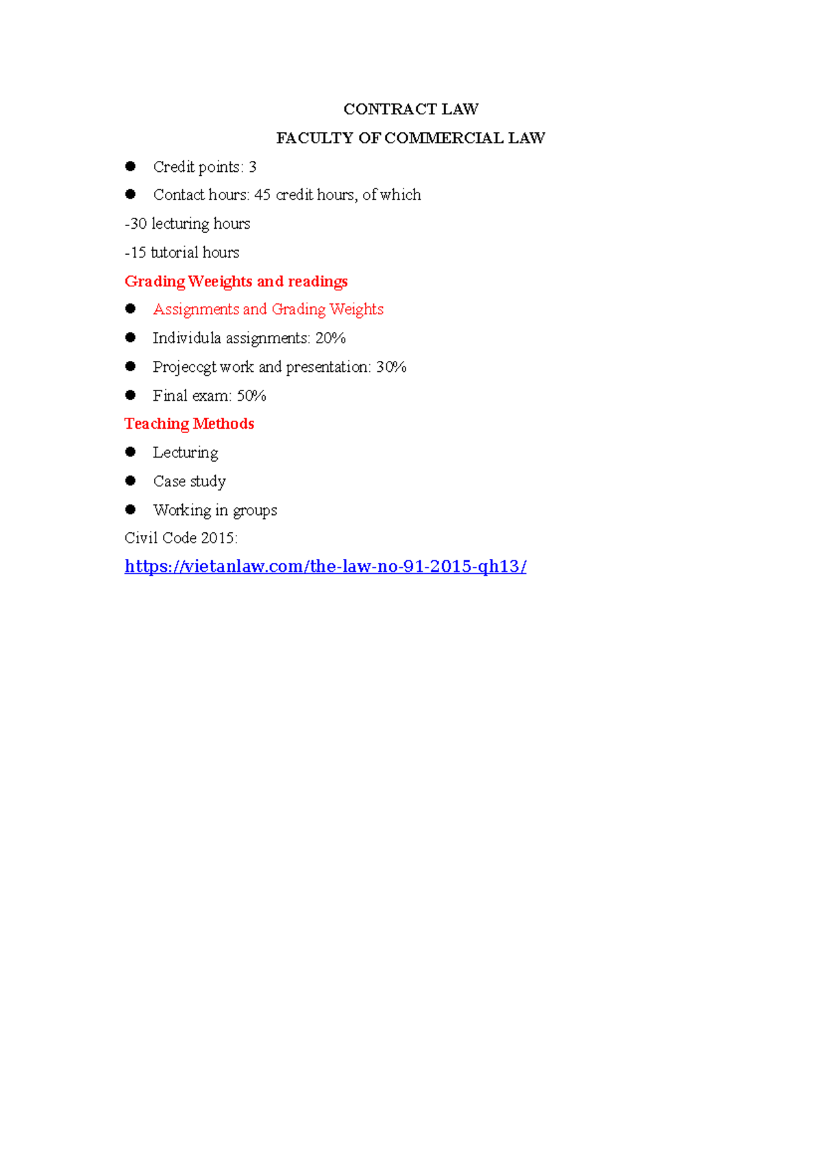 Contract-Law - notes - CONTRACT LAW FACULTY OF COMMERCIAL LAW Credit ...