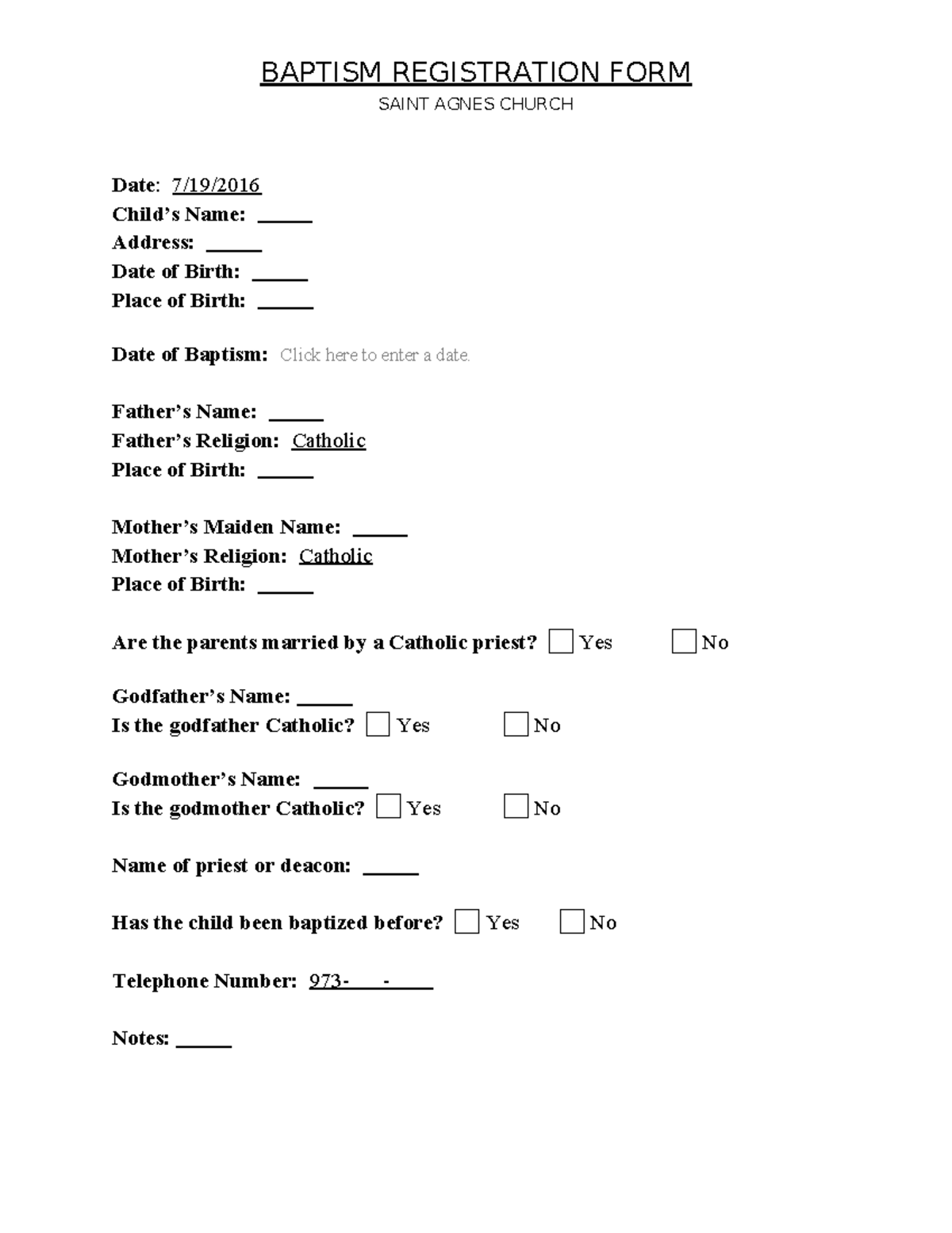 Baptism Form - English - PREARACION - BAPTISM REGISTRATION FORM SAINT ...