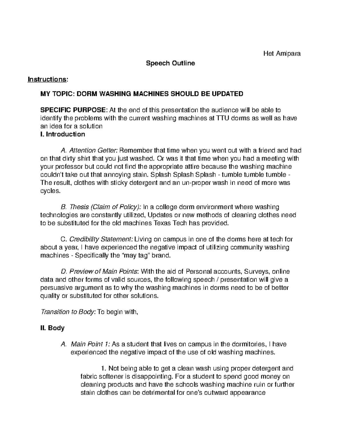 Personal Speech outline - Het Amipara Speech Outline Instructions: MY ...