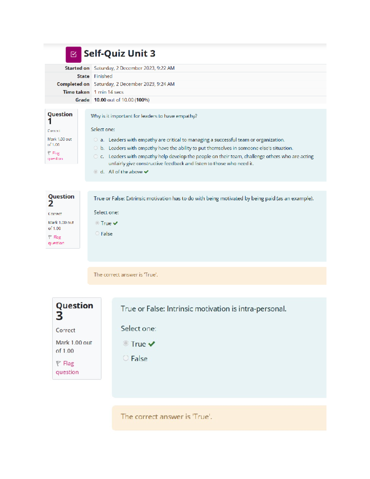Unit 3 Self quiz - Emotional Intelligence - PSYC-1205 - Studocu