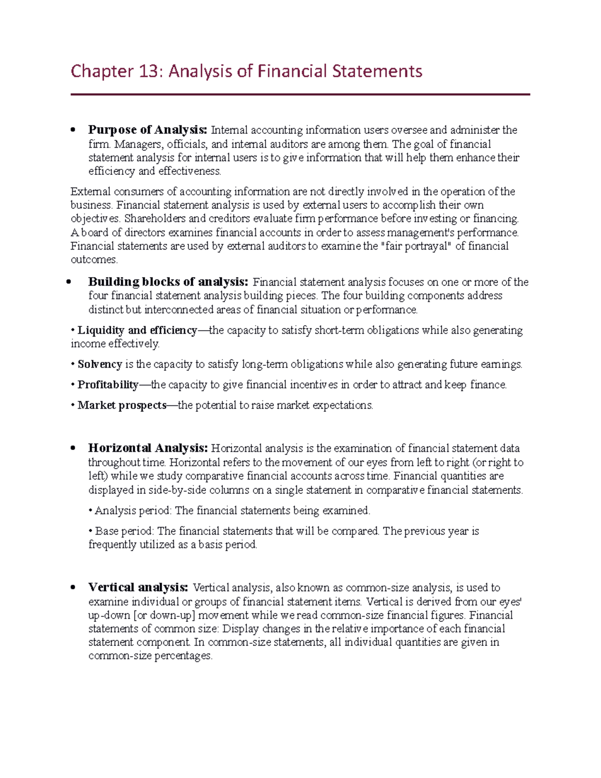 Ch. 13 Accounting Notes: Analysis of financial statements - Chapter 13 ...