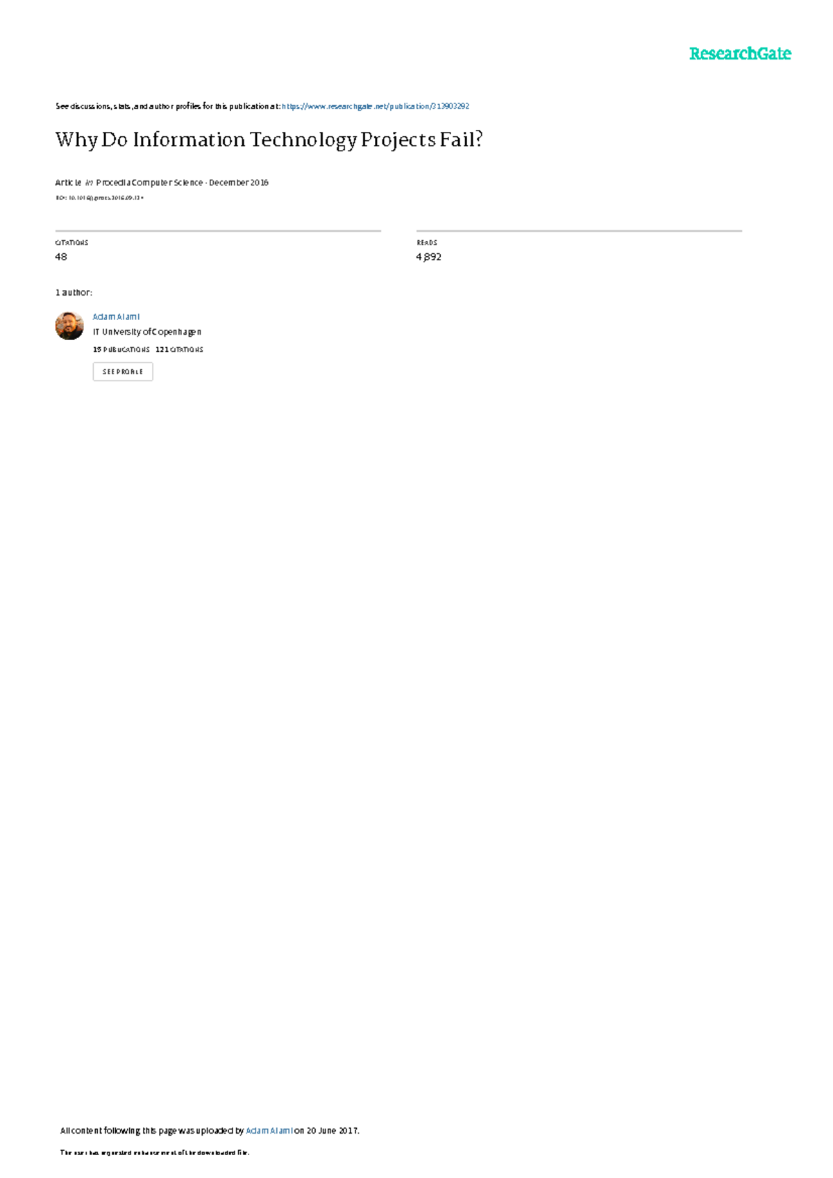 Why Do Information Technology Projects Fail - See discussions, stats ...