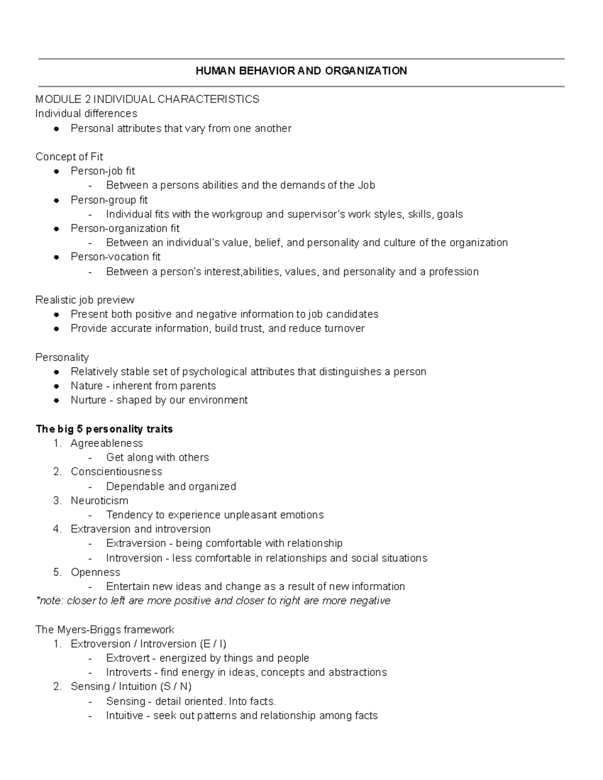 HBO Individual Characteristics - HUMAN BEHAVIOR AND ORGANIZATION MODULE ...