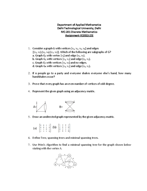 Discrete Mathematics- Assignment 1 - Department of Applied Mathematics Delhi Technological - Studocu