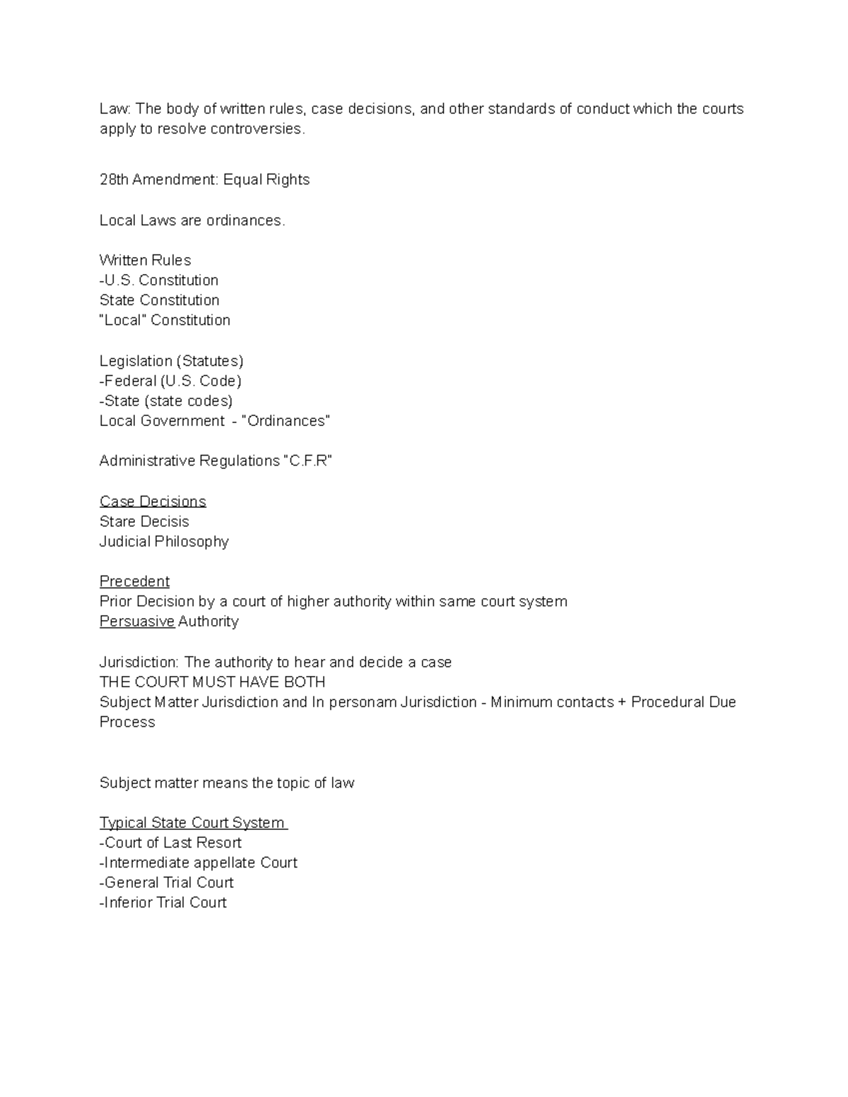 Business Law Notes - Law: The body of written rules, case decisions ...