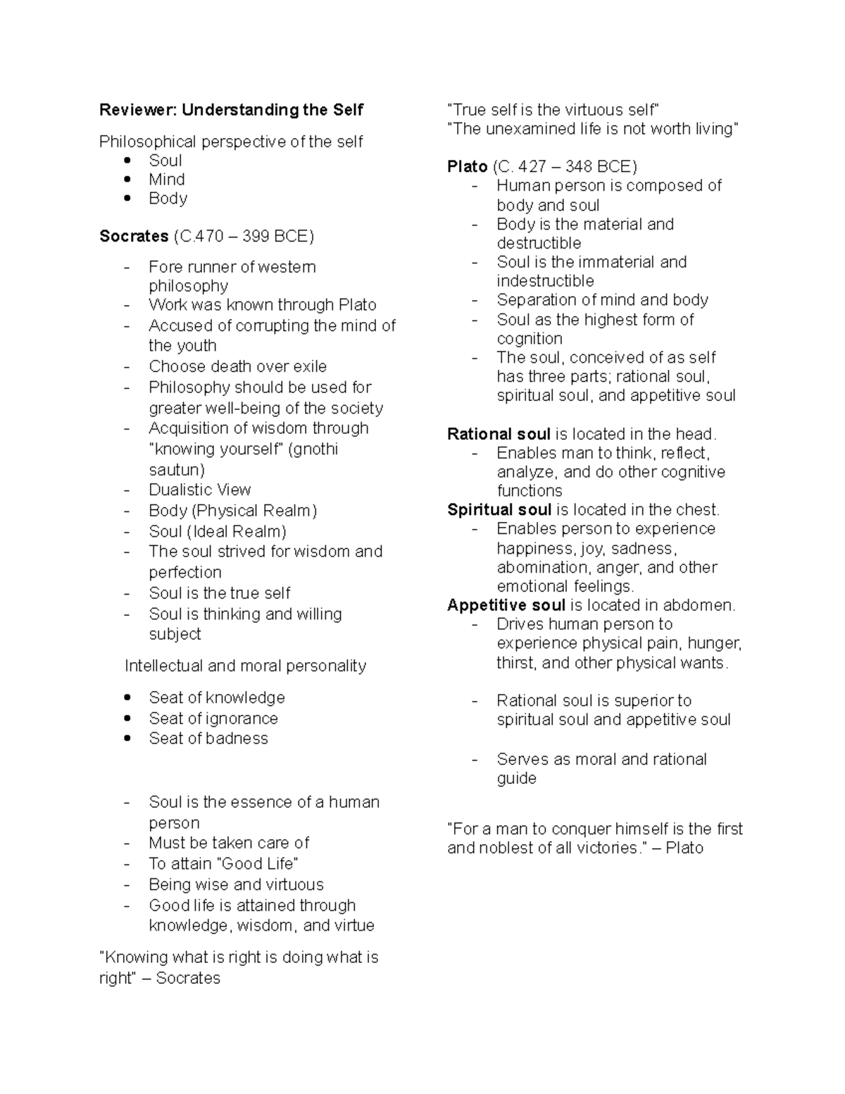 UTS- Reviewer - Summary Understanding the Self - Reviewer ...