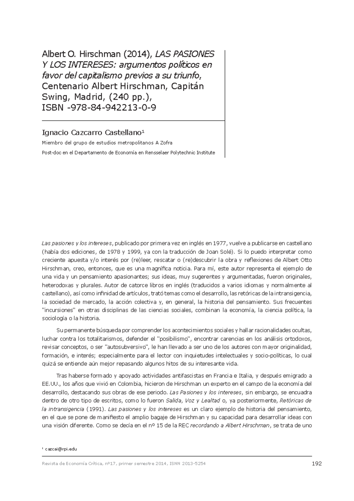 13 Albert OHirschman Las Pasiones-y-Los Intereses Ignacio Cascarro - Albert O. Hirschman (2014 ...