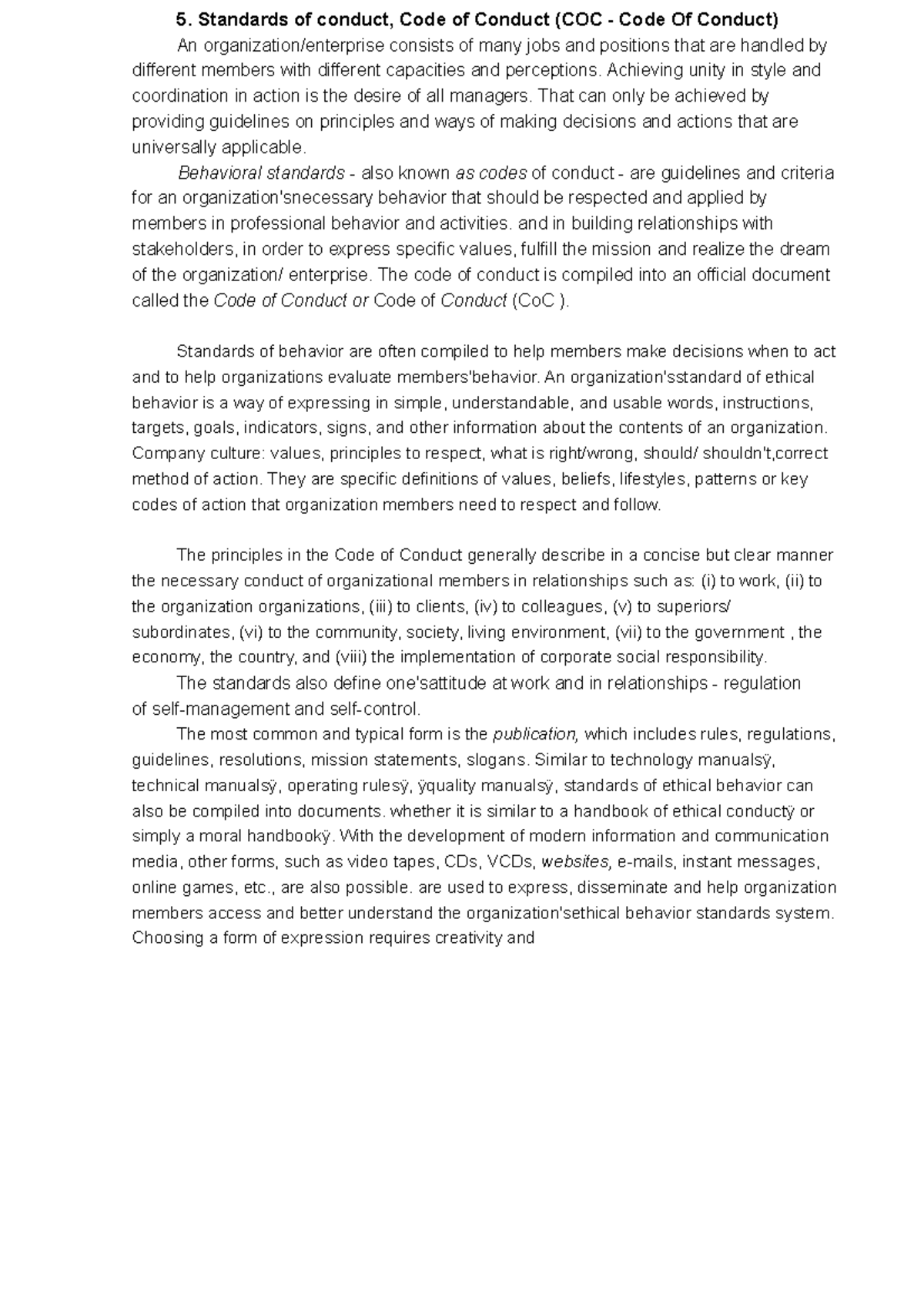 Note 19 - management - 5. Standards of conduct, Code of Conduct (COC ...