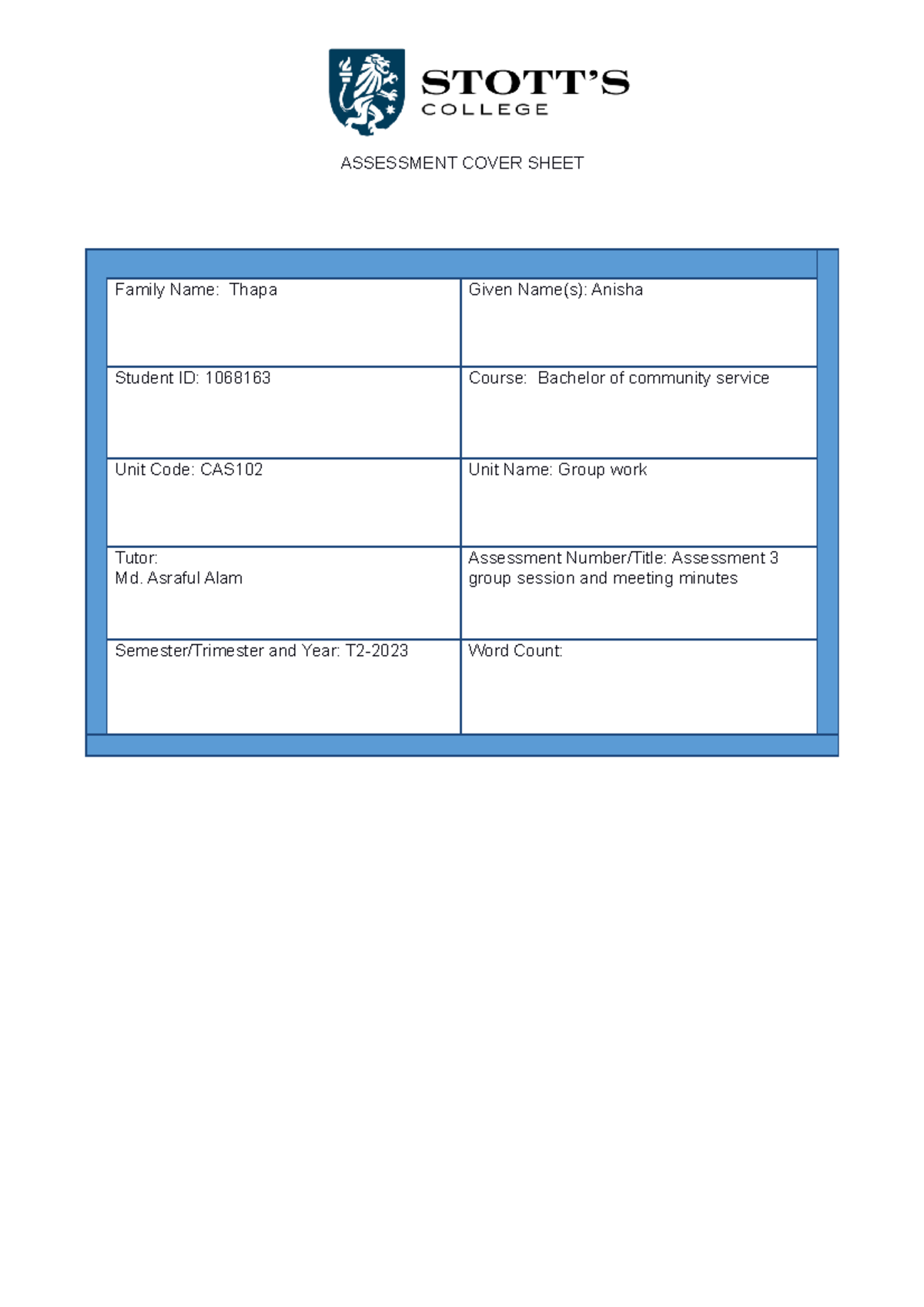 Higher Education - Assessment Cover Sheet 210131 - ASSESSMENT COVER ...