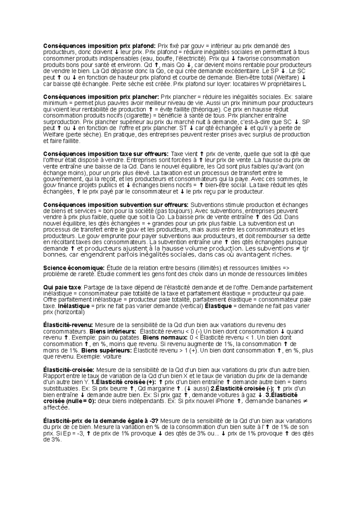 Préparation à l'examen intra ECO2045 - Conséquences imposition prix ...