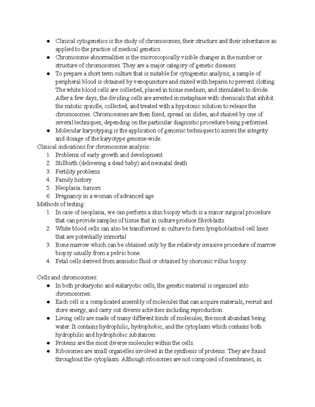 Medical Genetics E1 cytogenetics - Clinical cytogenetics is the study ...
