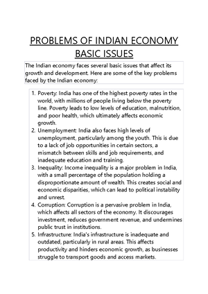 Problems OF Indian Economy Basic Issues - PROBLEMS OF INDIAN ECONOMY ...