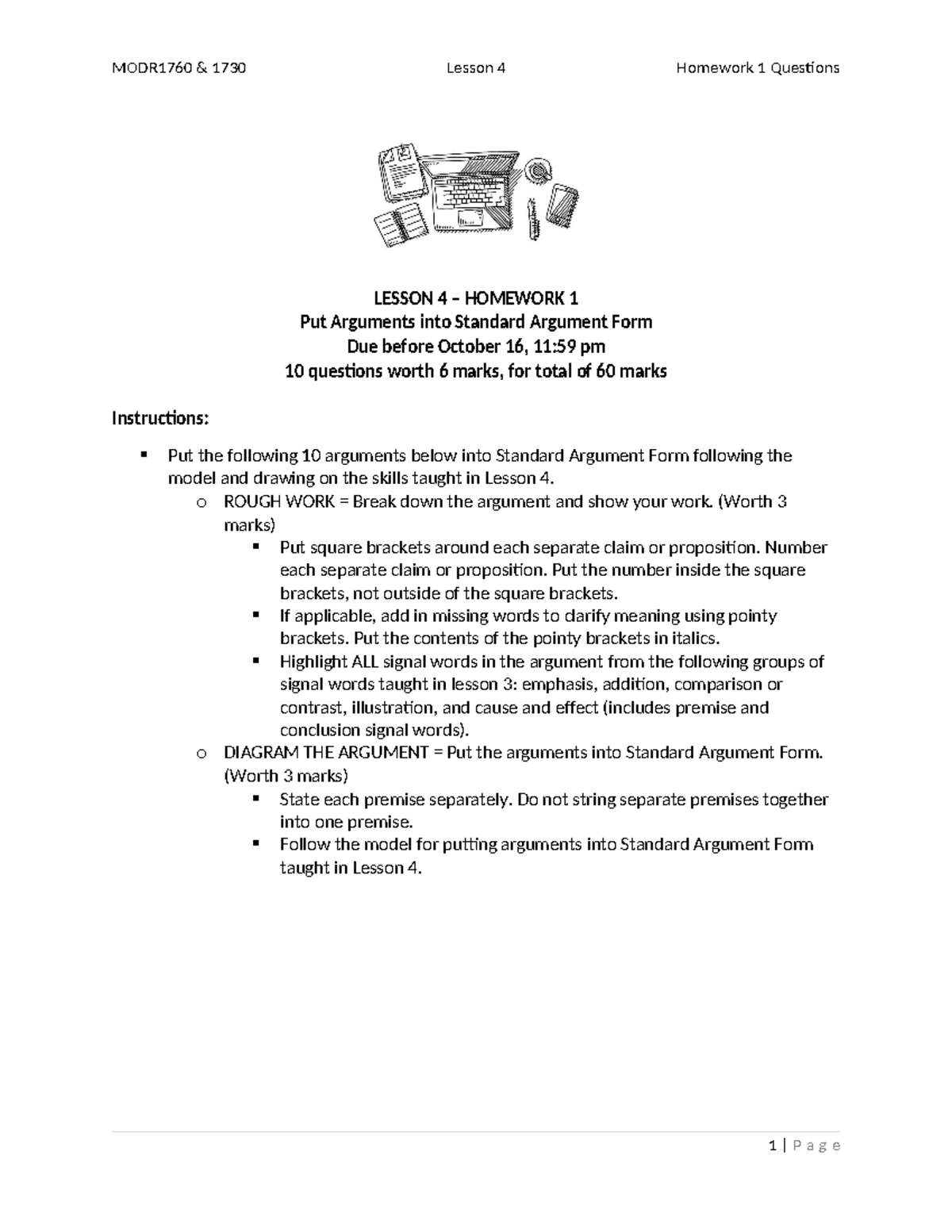 homework modr1730 - LESSON 4 – HOMEWORK 1 Put Arguments into Standard ...