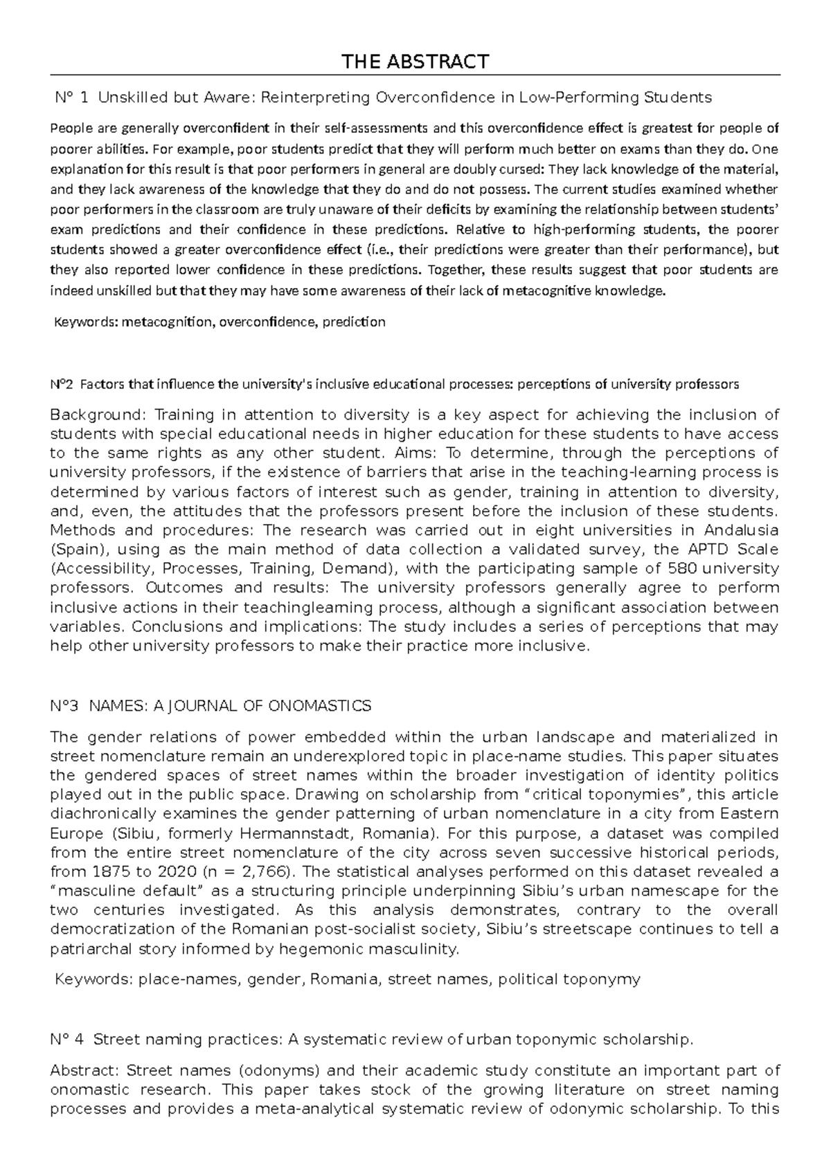 Abstracts para practicar! - THE ABSTRACT N° 1 Unskilled but Aware ...