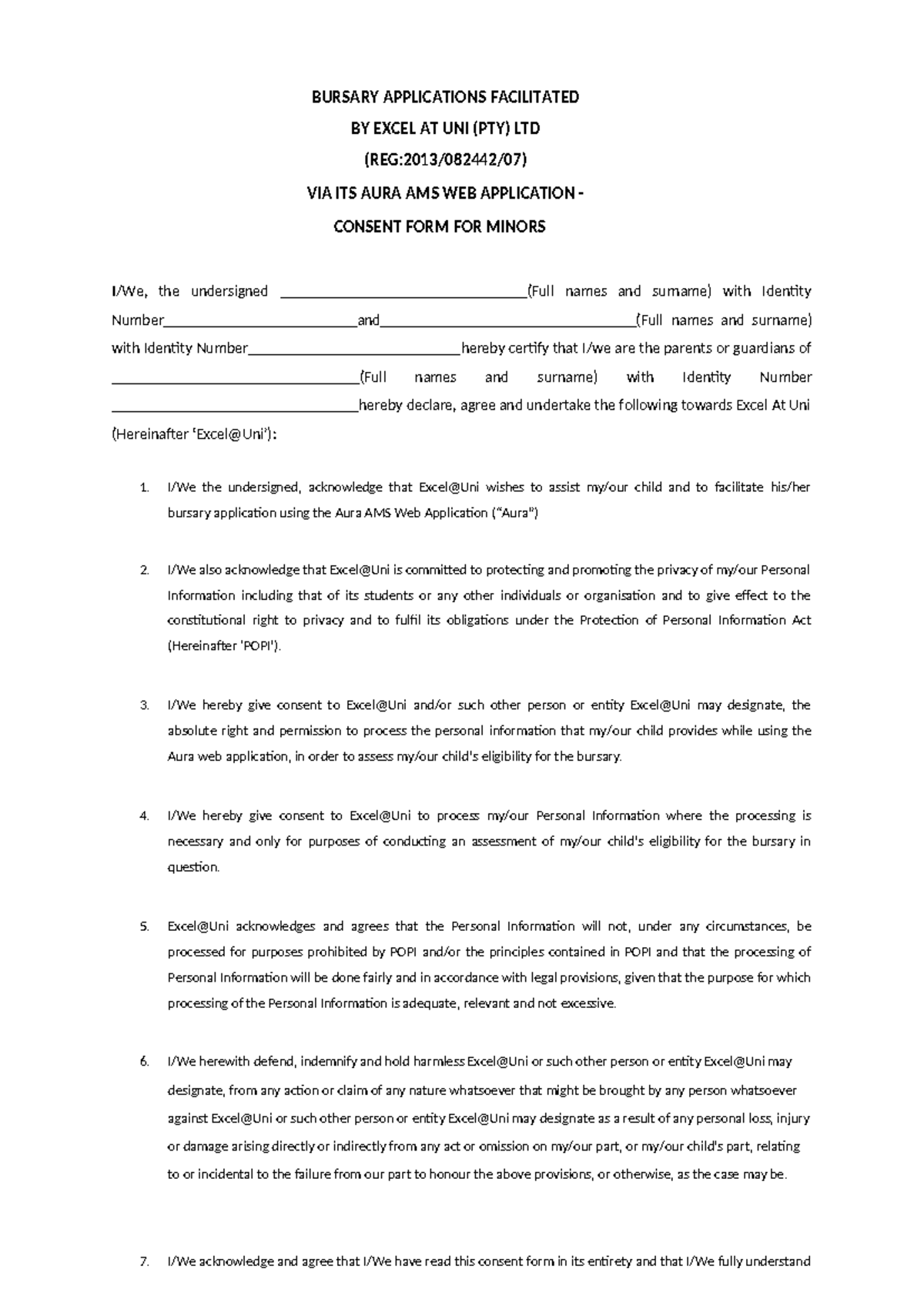 AURA AMS POPI Consent Form for Minors - BURSARY APPLICATIONS ...