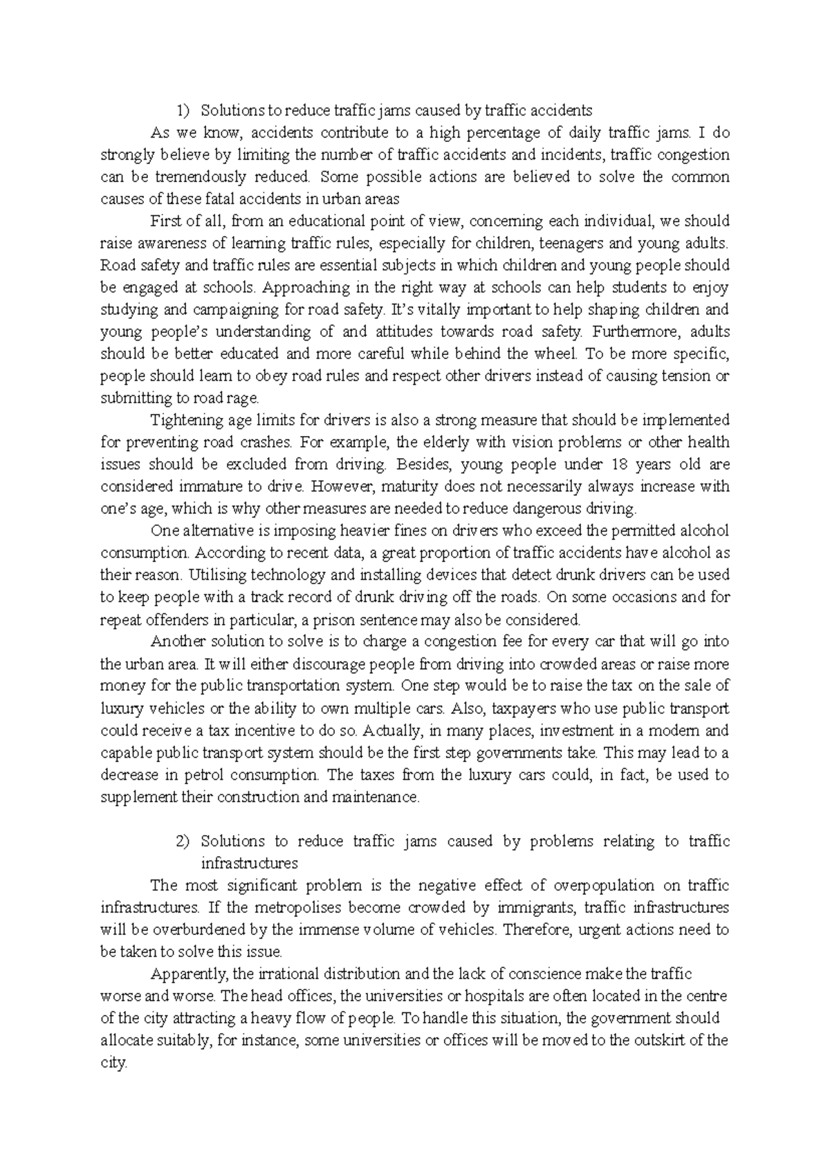 Eng 1 - Group 5 - Solutions - Solutions to reduce traffic jams caused ...