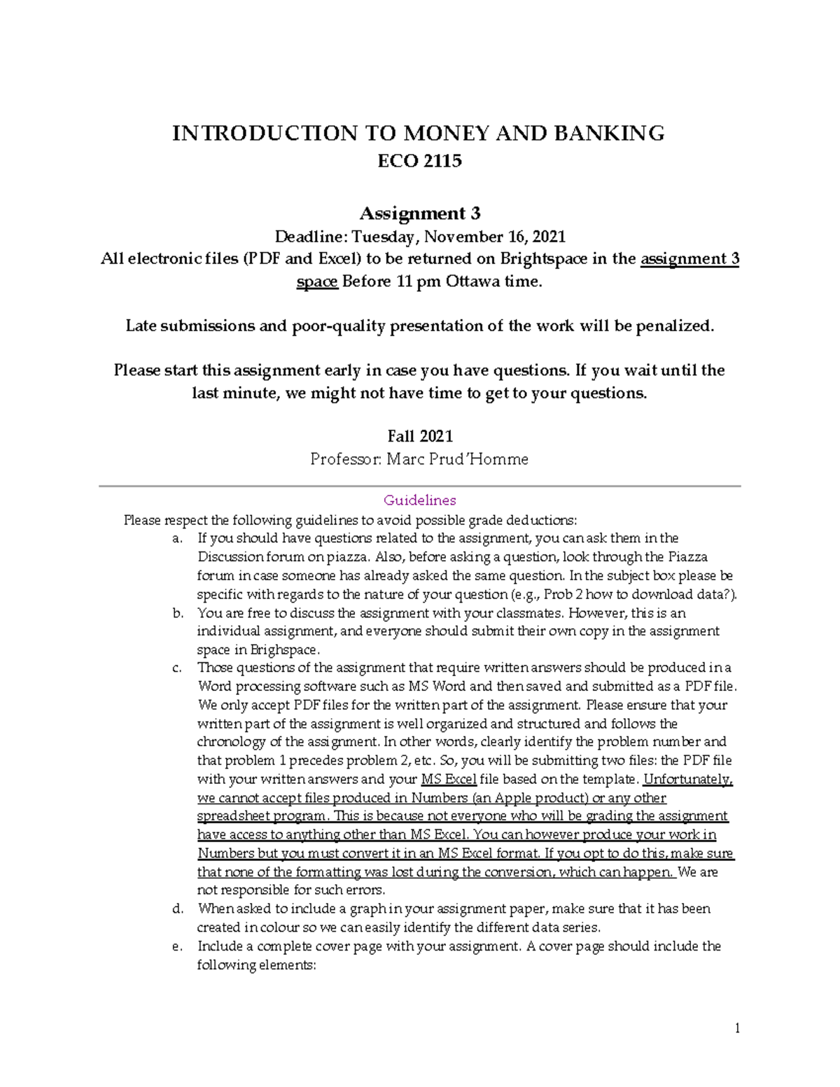 Assignment 3 Outline - 1 INTRODUCTION TO MONEY AND BANKING ECO 2115 ...