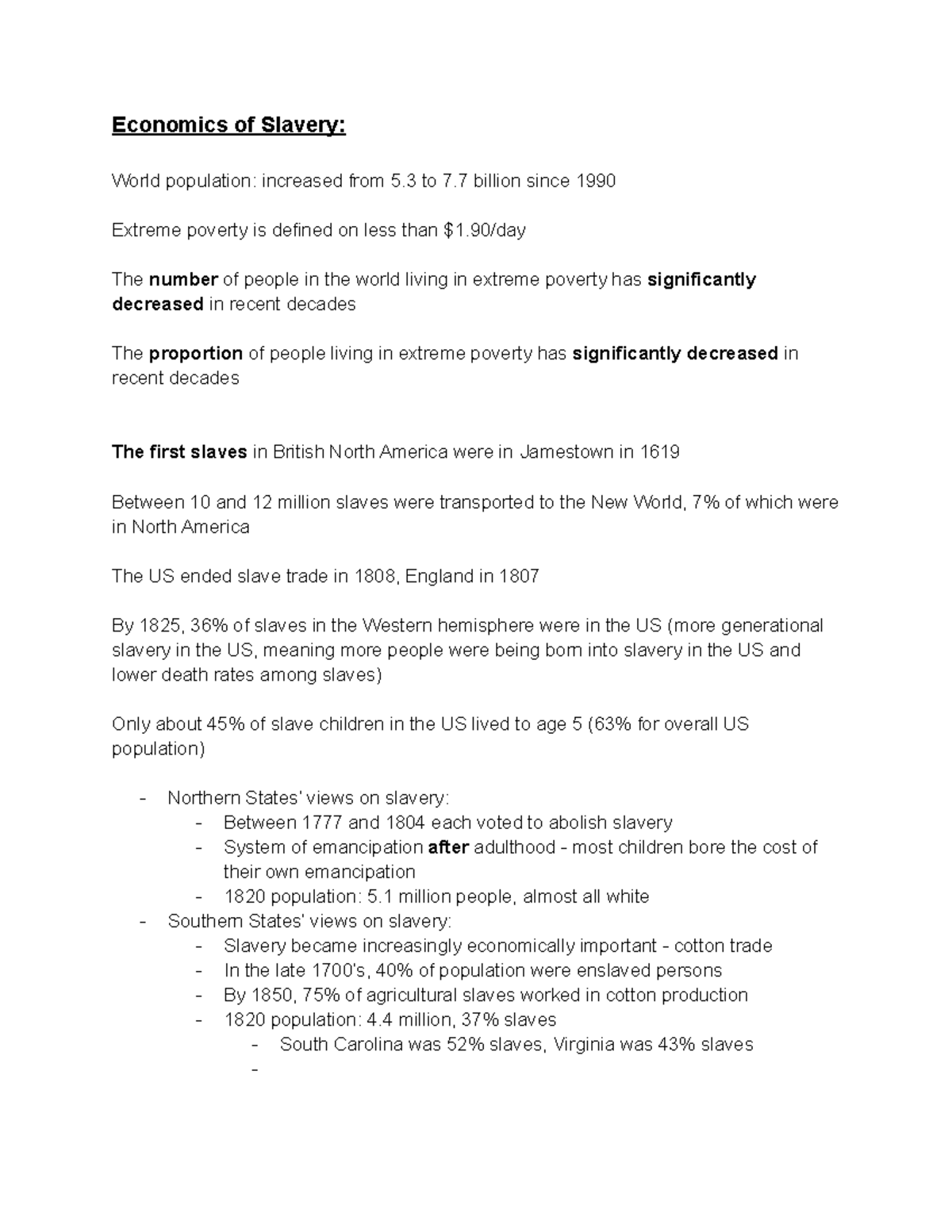 APEC 1600 Module 2 Notes - Economics of Slavery: World population ...