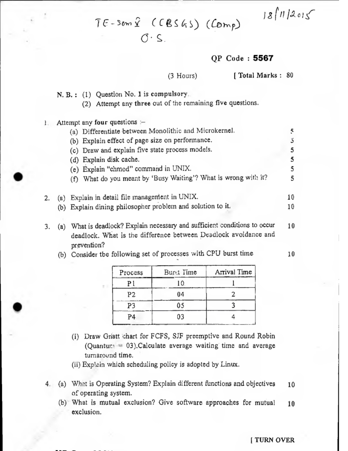 TE-Comps SEM5 OS DEC15 - Previous year paper to get really good marks ...