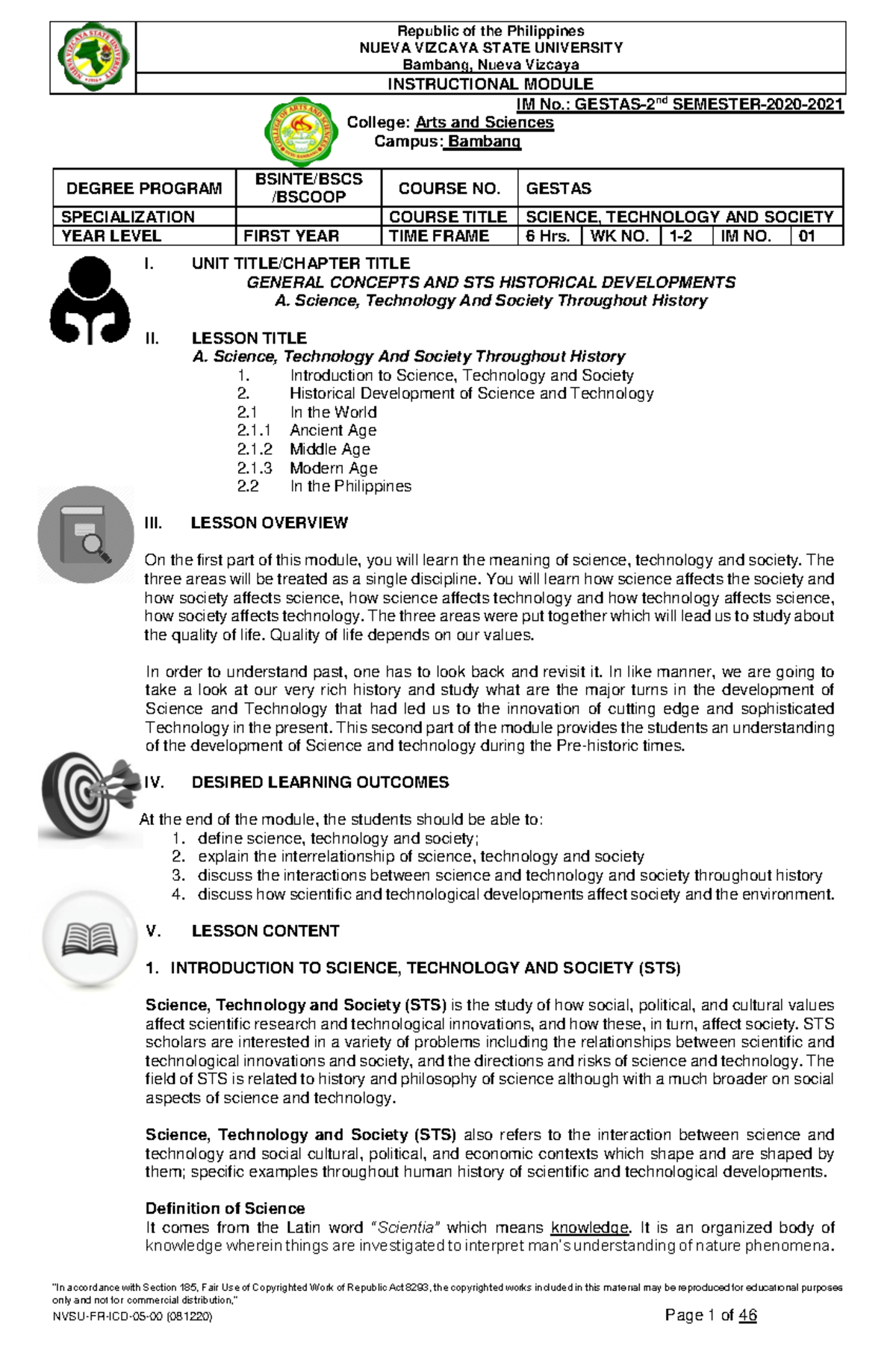 Midterm Module IN STS 2ND SEM 2020 2021 - NUEVA VIZCAYA STATE UNIVERSITY Bambang, Nueva Vizcaya ...