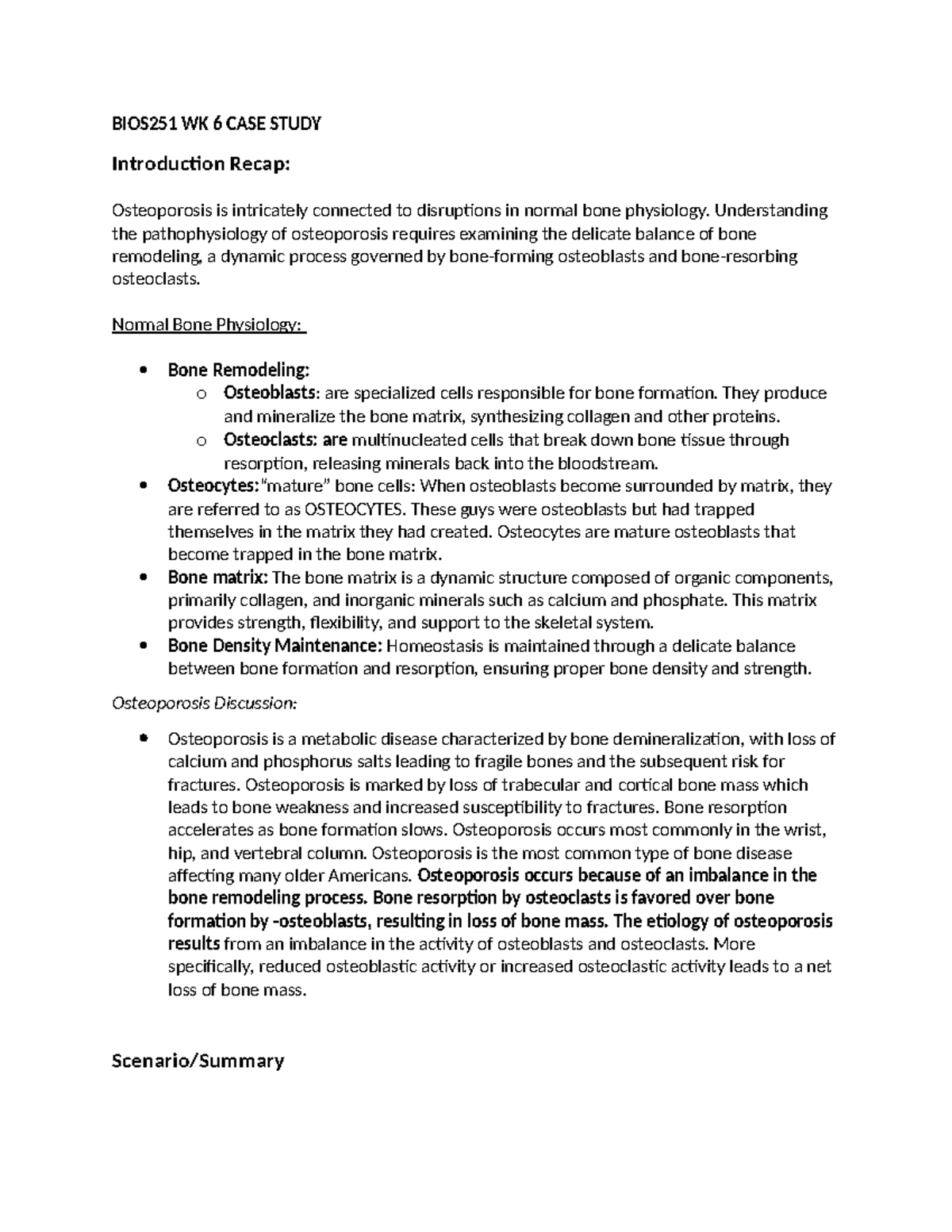 BIO251 WK6 Case Study - BIOS251 WK 6 CASE STUDY Introduction Recap ...