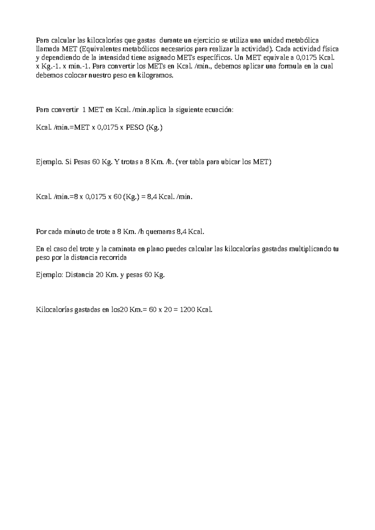 Calories-METS i VO2 máx - Para calcular las kilocalorías que gastas ...