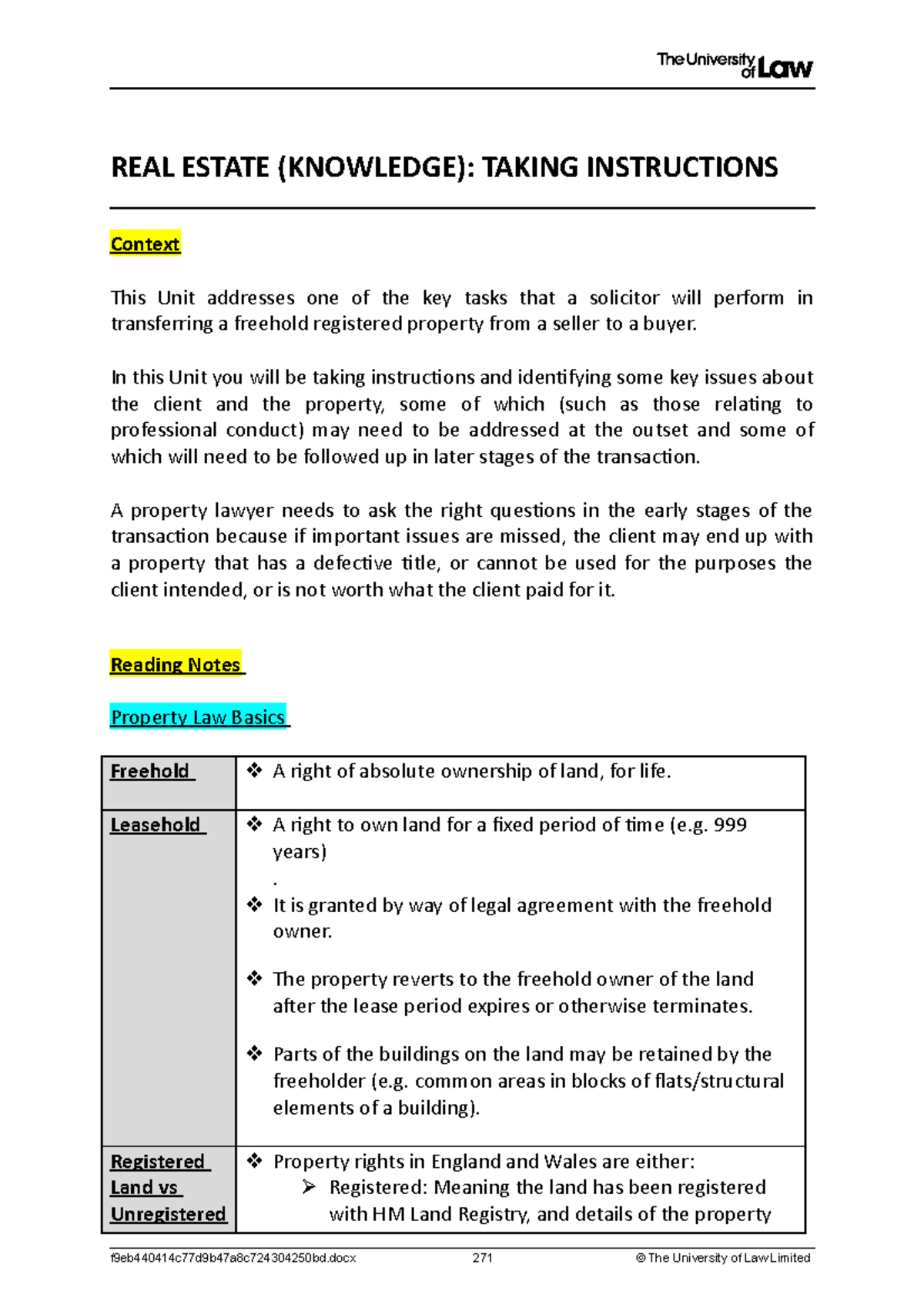 WS1 - Taking Instructions Notes:Workshop - REAL ESTATE (KNOWLEDGE ...