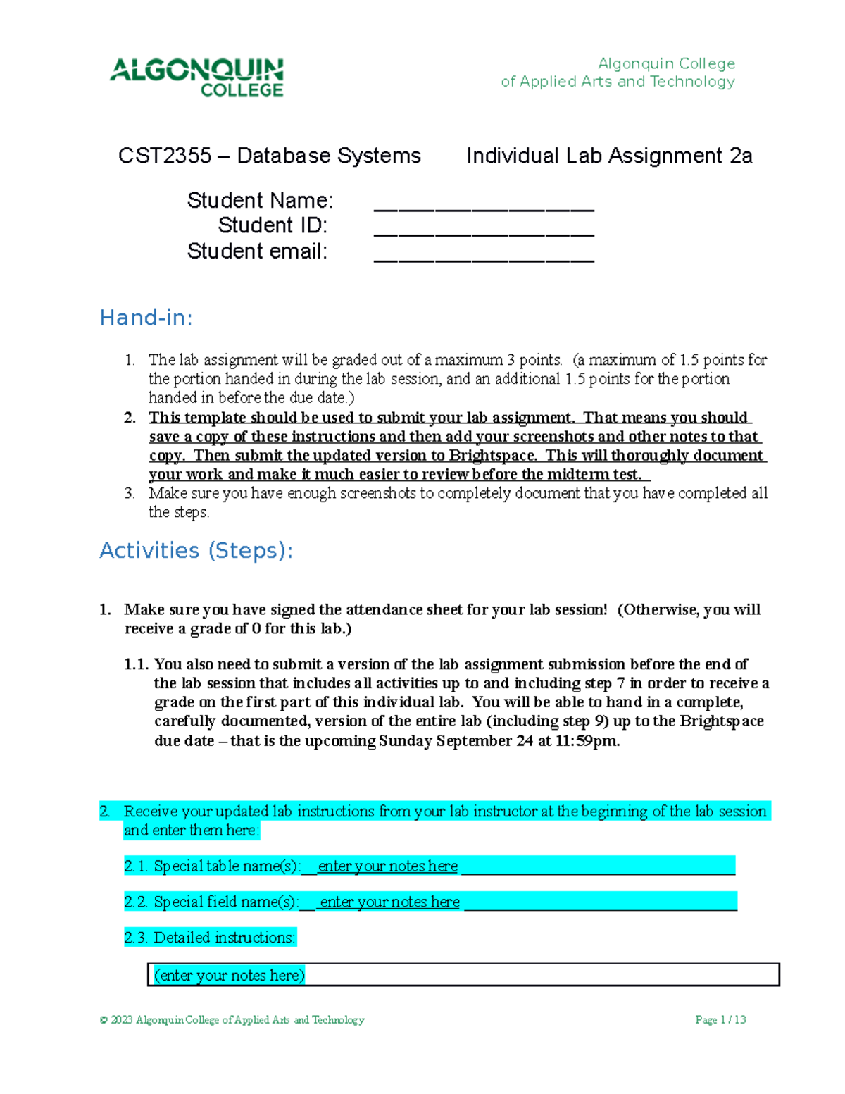 Lab 2 a - Lab2a - CST2355 – Database Systems Individual Lab Assignment 2a Student Name: - Studocu