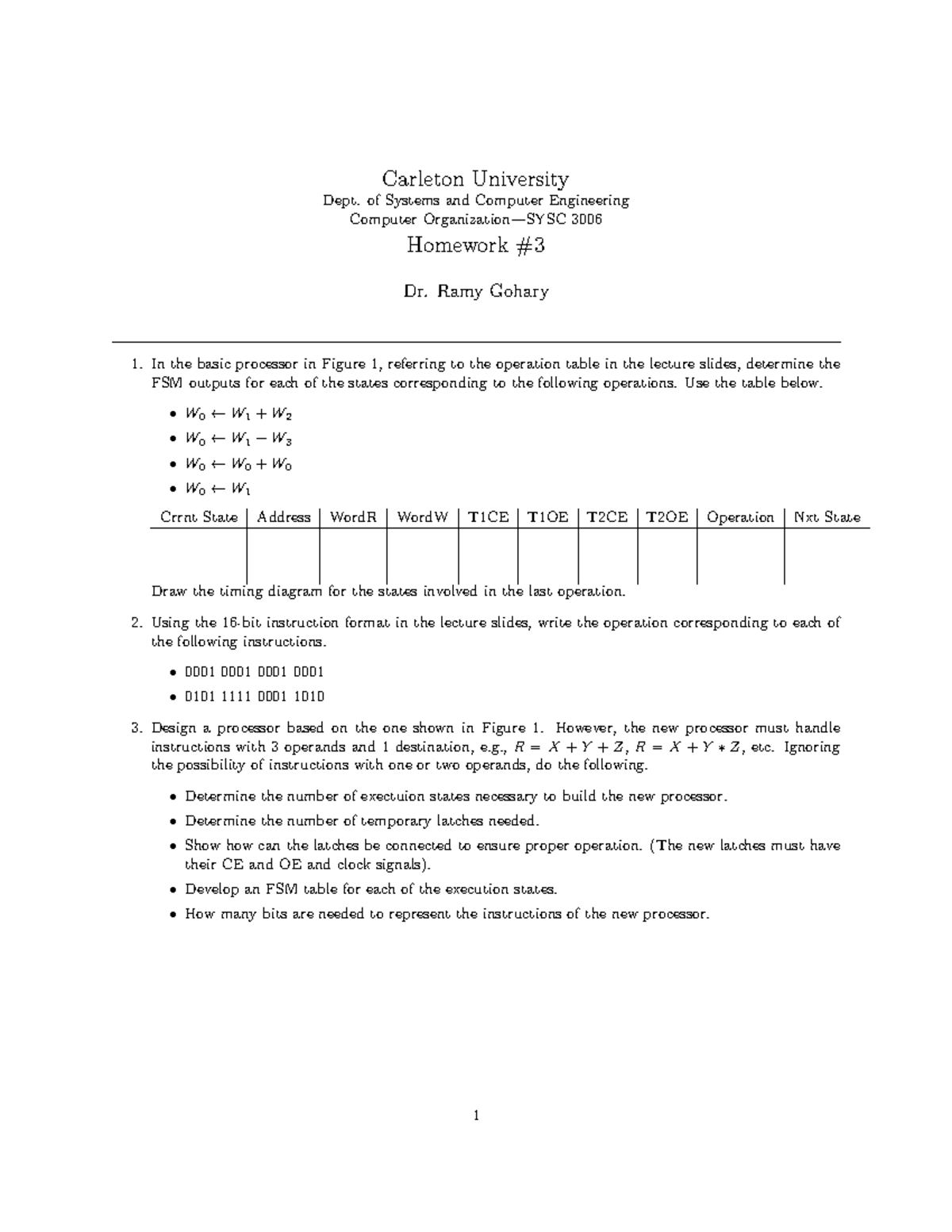 Homework 3 - Carleton University Dept. of Systems and Computer Engineering Computer - Studocu