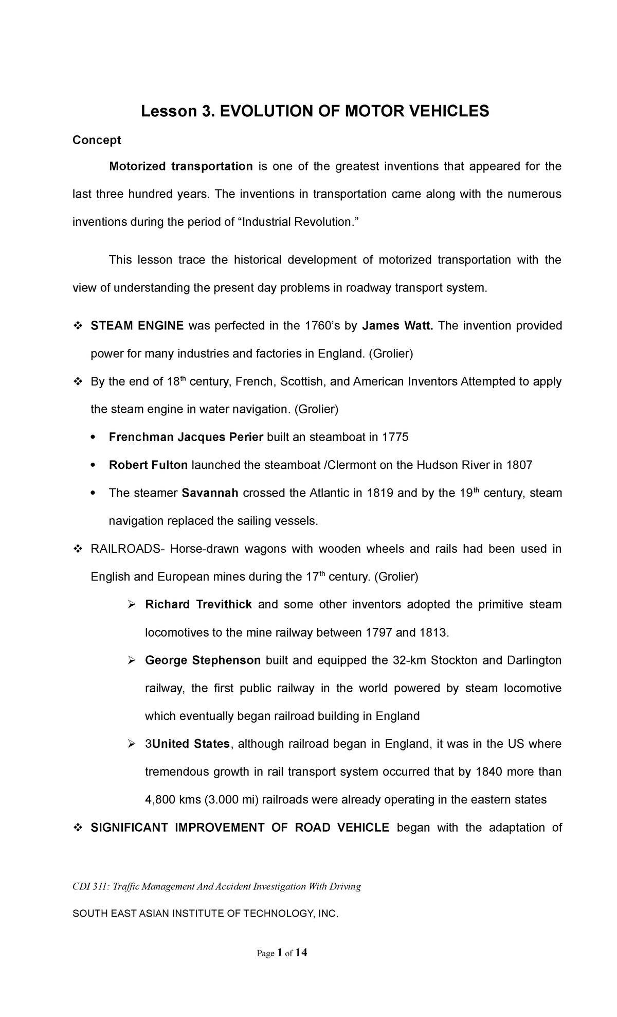 CDI 314 Second Module - Student's learning - Lesson 3. EVOLUTION OF ...