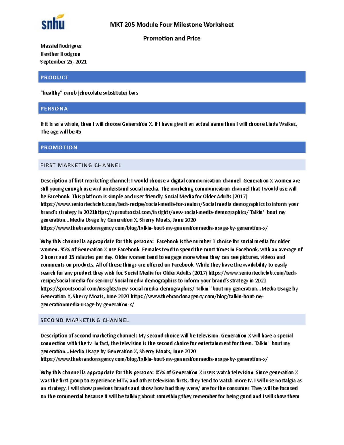 MKT205 Module Four Milestone - If I have give it an actual name then I ...
