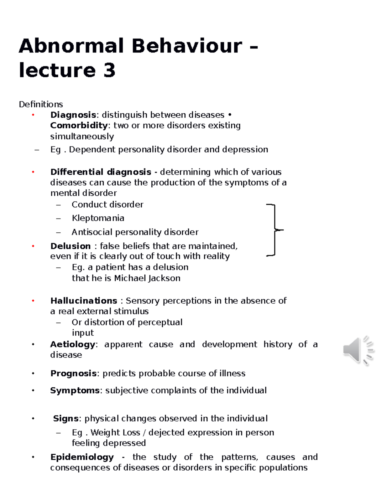 Lecture 3 Summary Notes Abnormal Behaviour Lecture 3 Definitions Diagnosis Distinguish