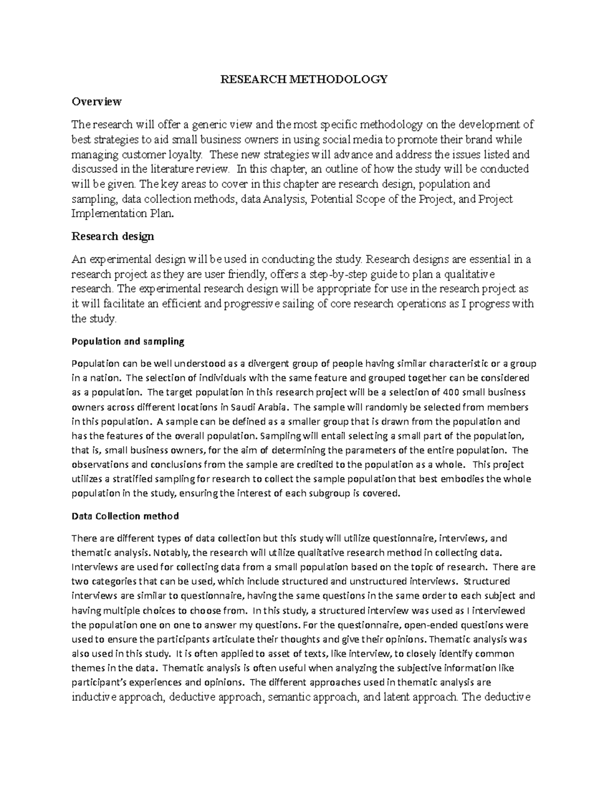 Research Methodology - Asssignment - RESEARCH METHODOLOGY Overview The ...