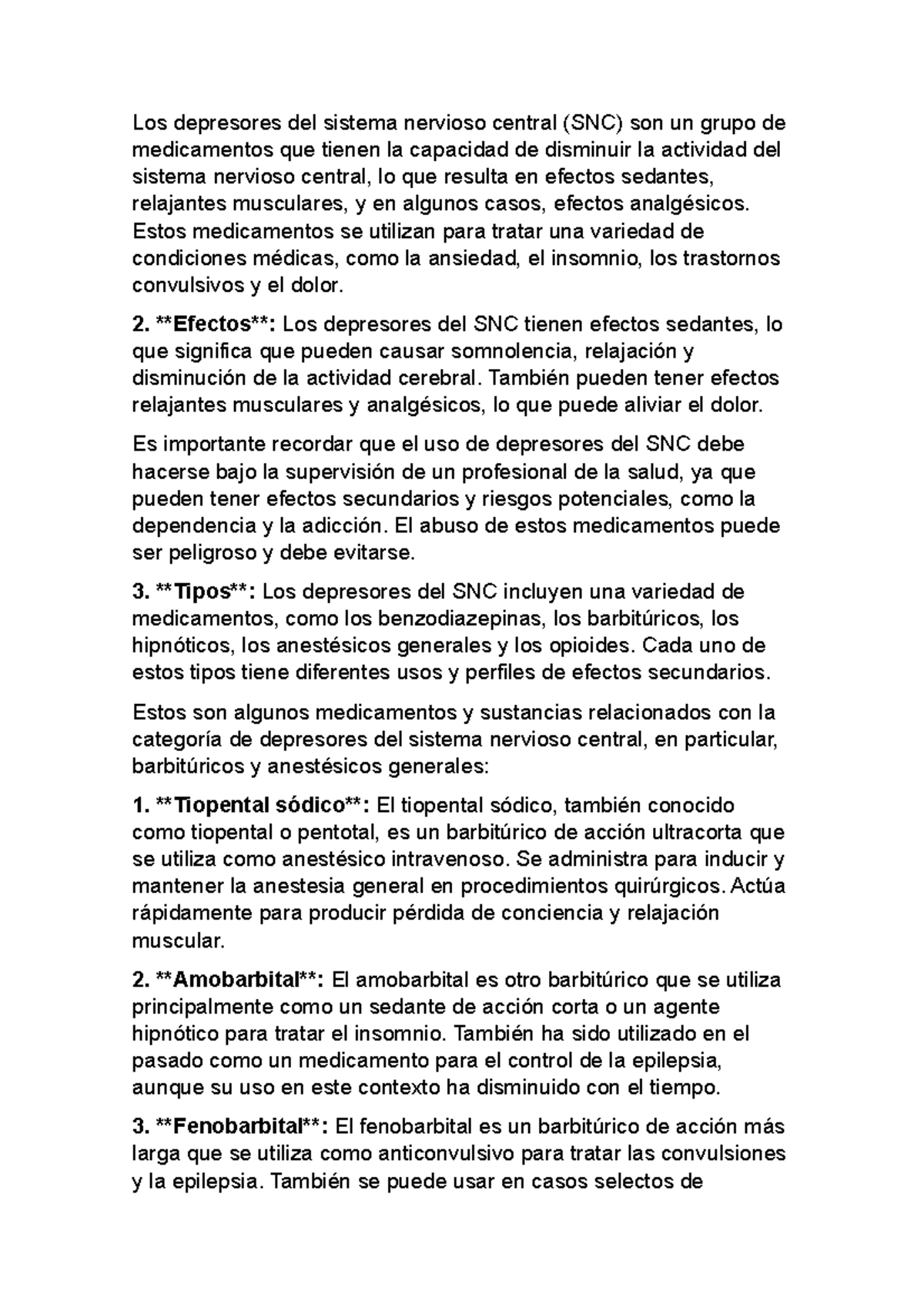 Los depresores del sistema nervioso central - Farmacología - UASD - Studocu