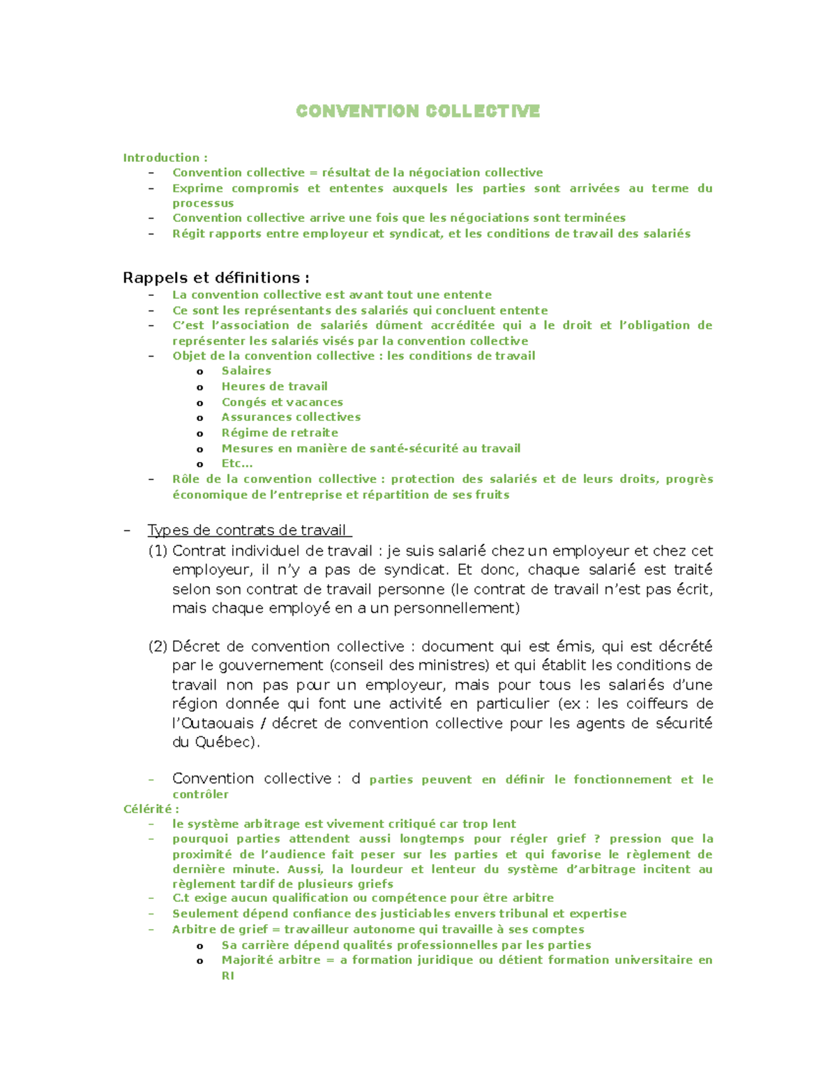 Notes de cours - CONVENTION COLLECTIVE Introduction : - Convention ...