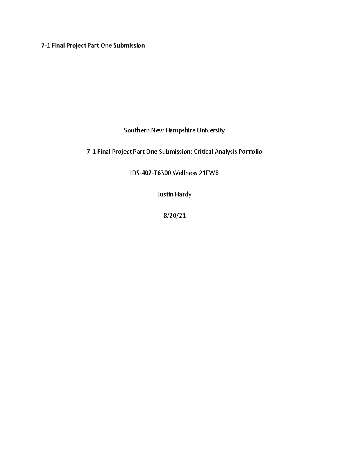 Final Project Part One Submission: Critical Analysis Portfolio Wellness ...