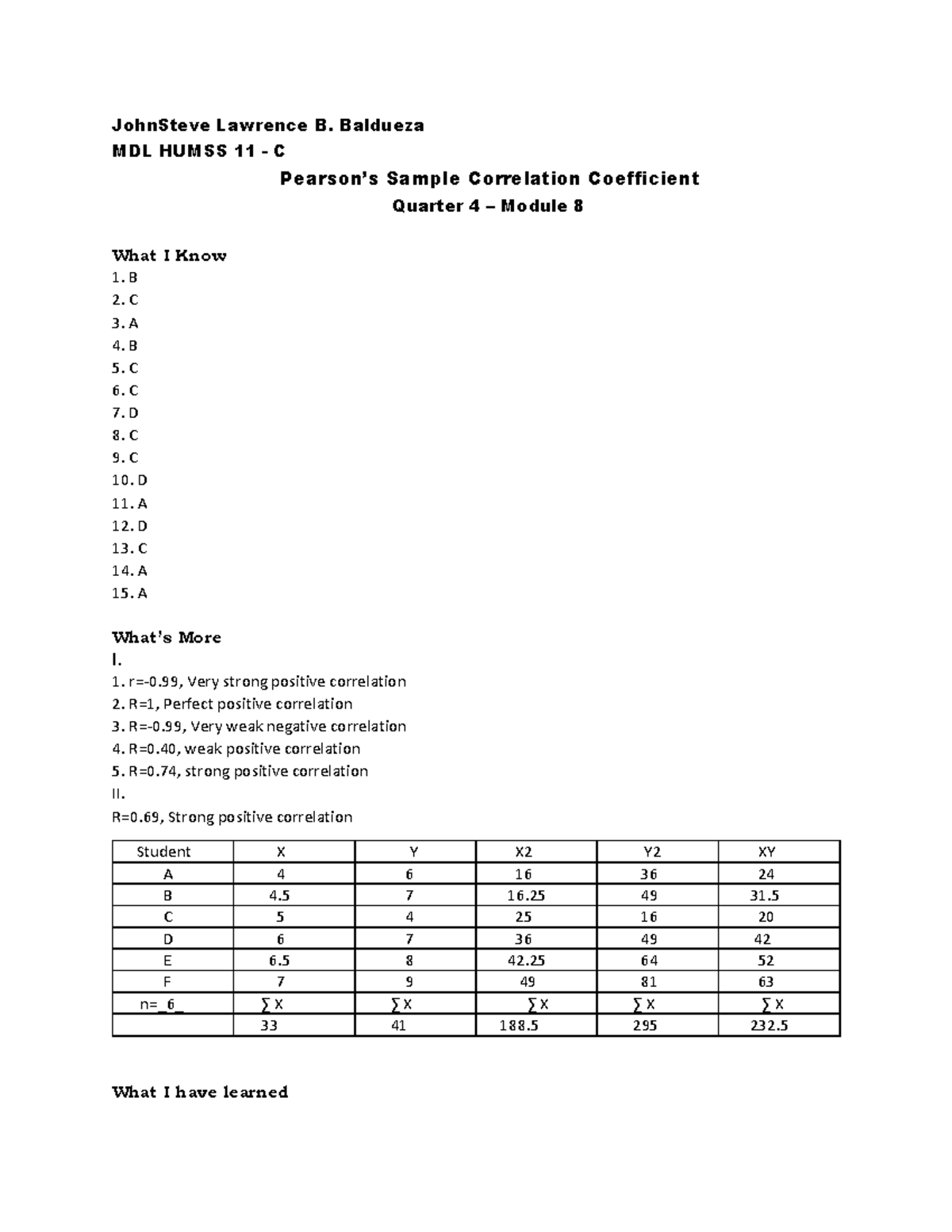 Statistics Quarter 4 module 8 - JohnSteve Lawrence B. Baldueza MDL ...