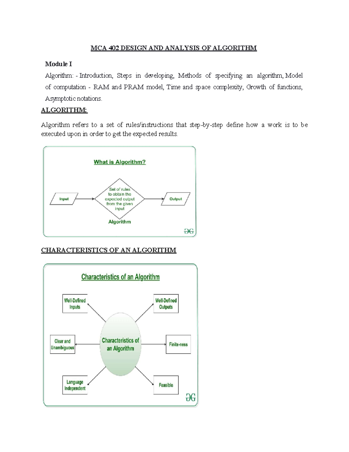 5 6334766166745023674 - MCA 402 DESIGN AND ANALYSIS OF ALGORITHM Module I Algorithm ...