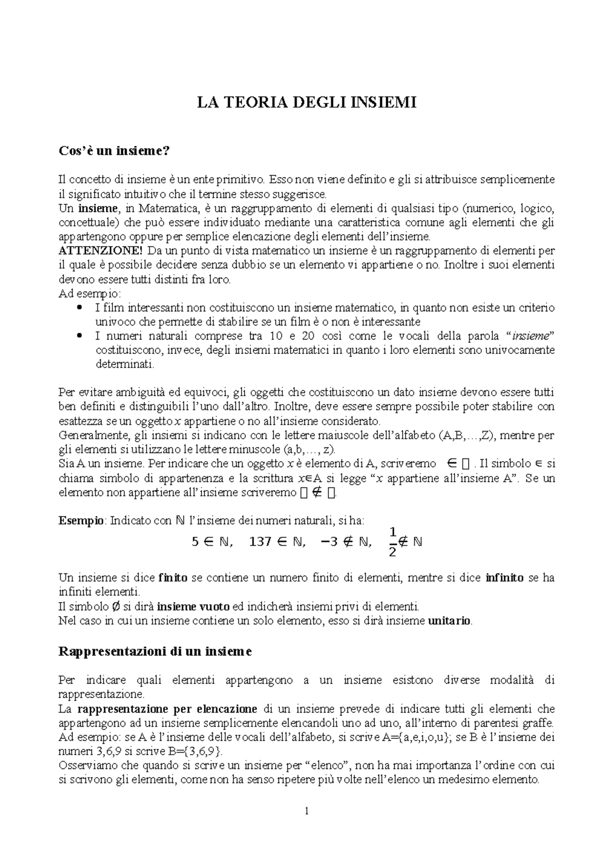 Teoria Degli Insiemi - 1 LA TEORIA DEGLI INSIEMI Cos’è un insieme? Il ...