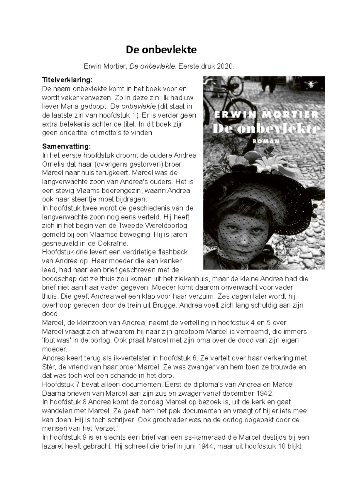Leesverslag 4V de onbevlekte - De onbevlekte Erwin Mortier, De ...