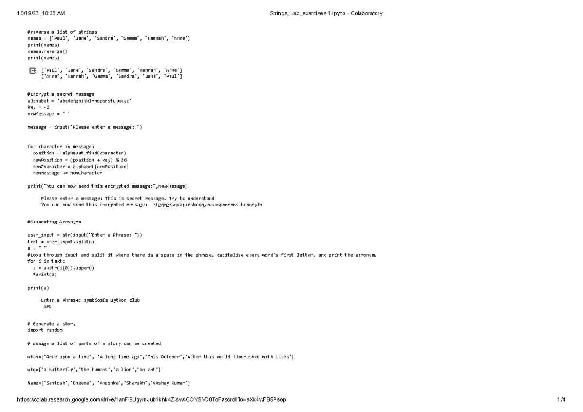 Strings Lab Exercises 1ipynb Colaboratory Reverse A List Of 9741
